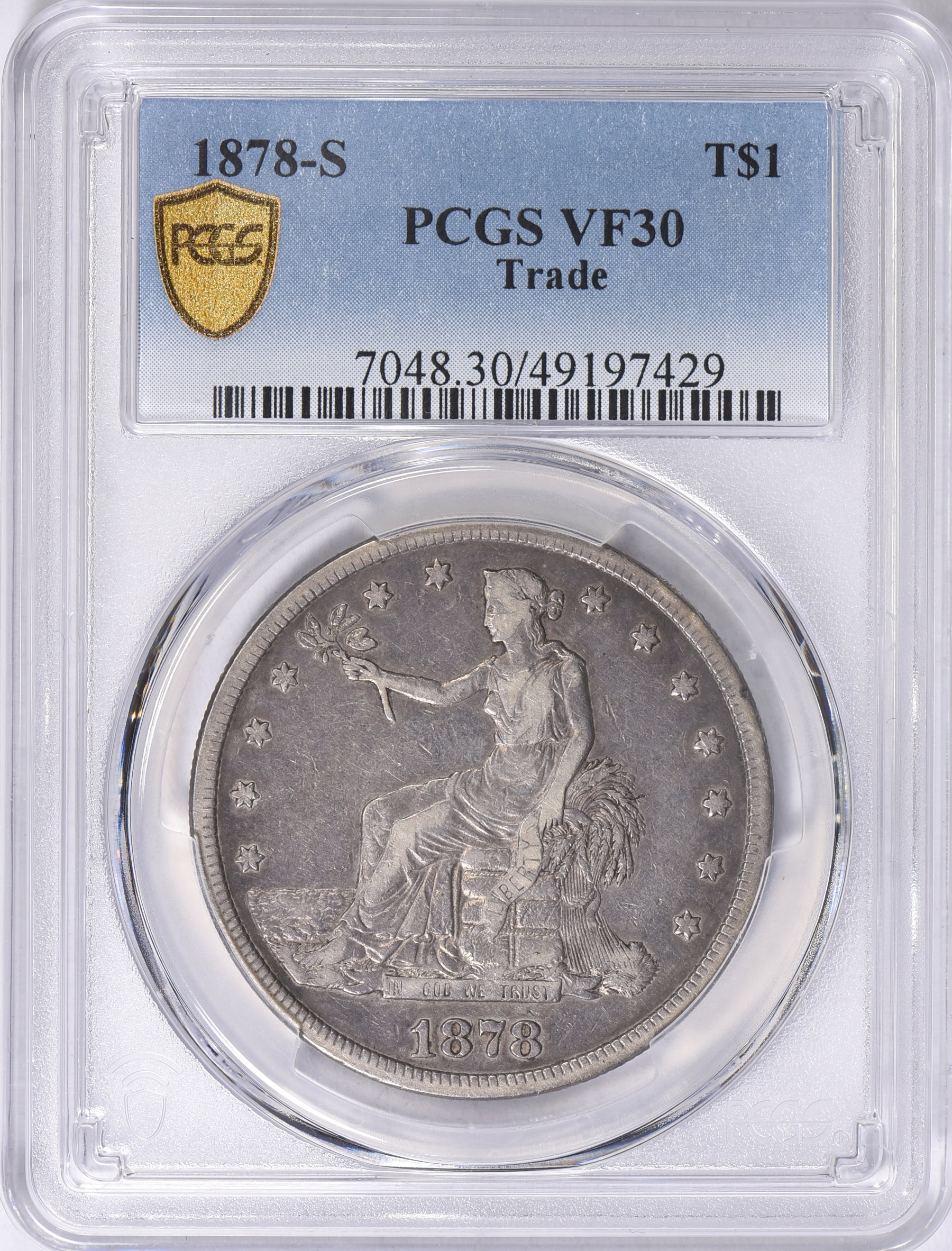 1878-S Trade Silver Dollar PCGS VF-30 (Item 1772510) | GreatCollections Coin Auctions