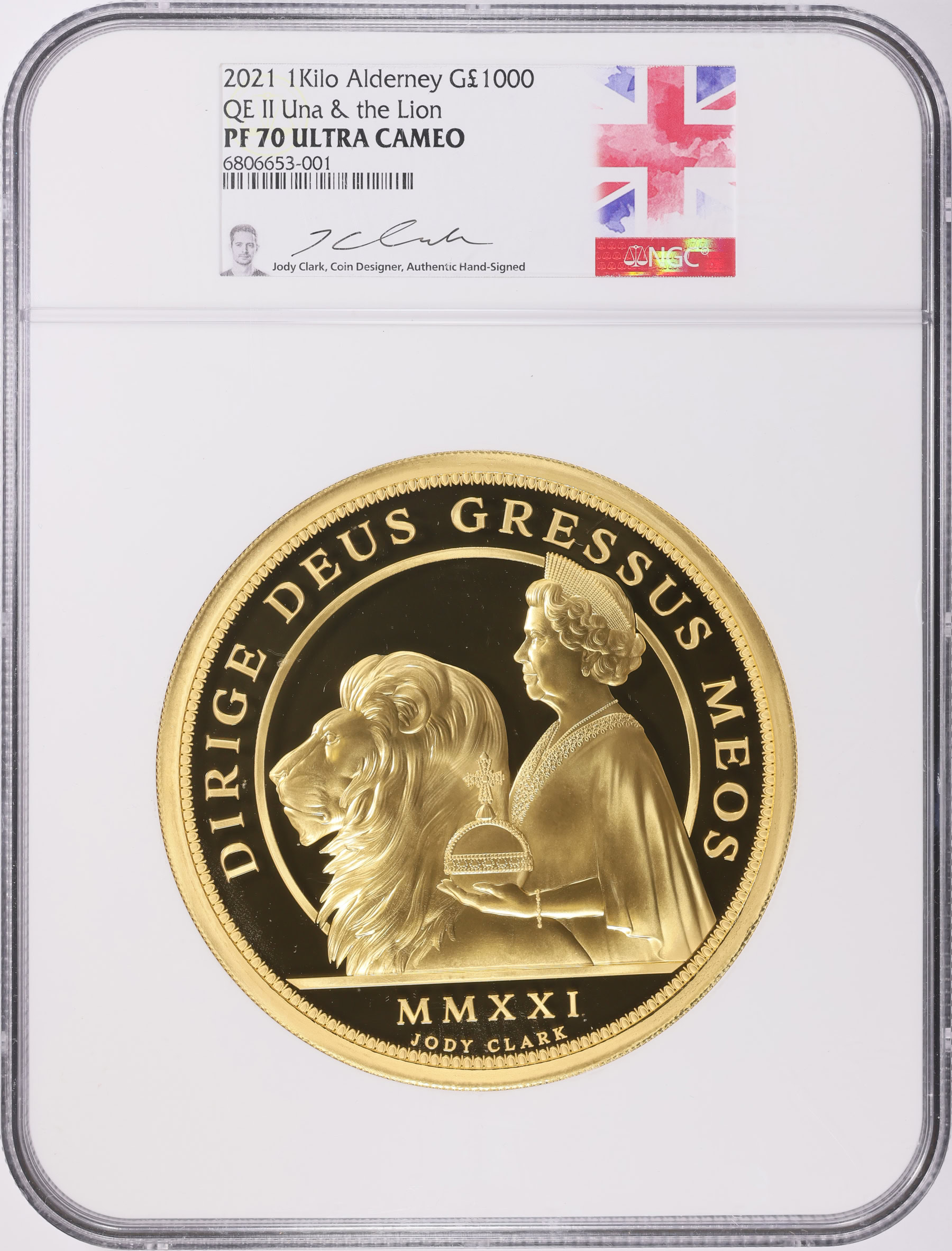 Great Britain 2021 Gold Kilo 1000 Pounds Alderney - QE II Una & the ...