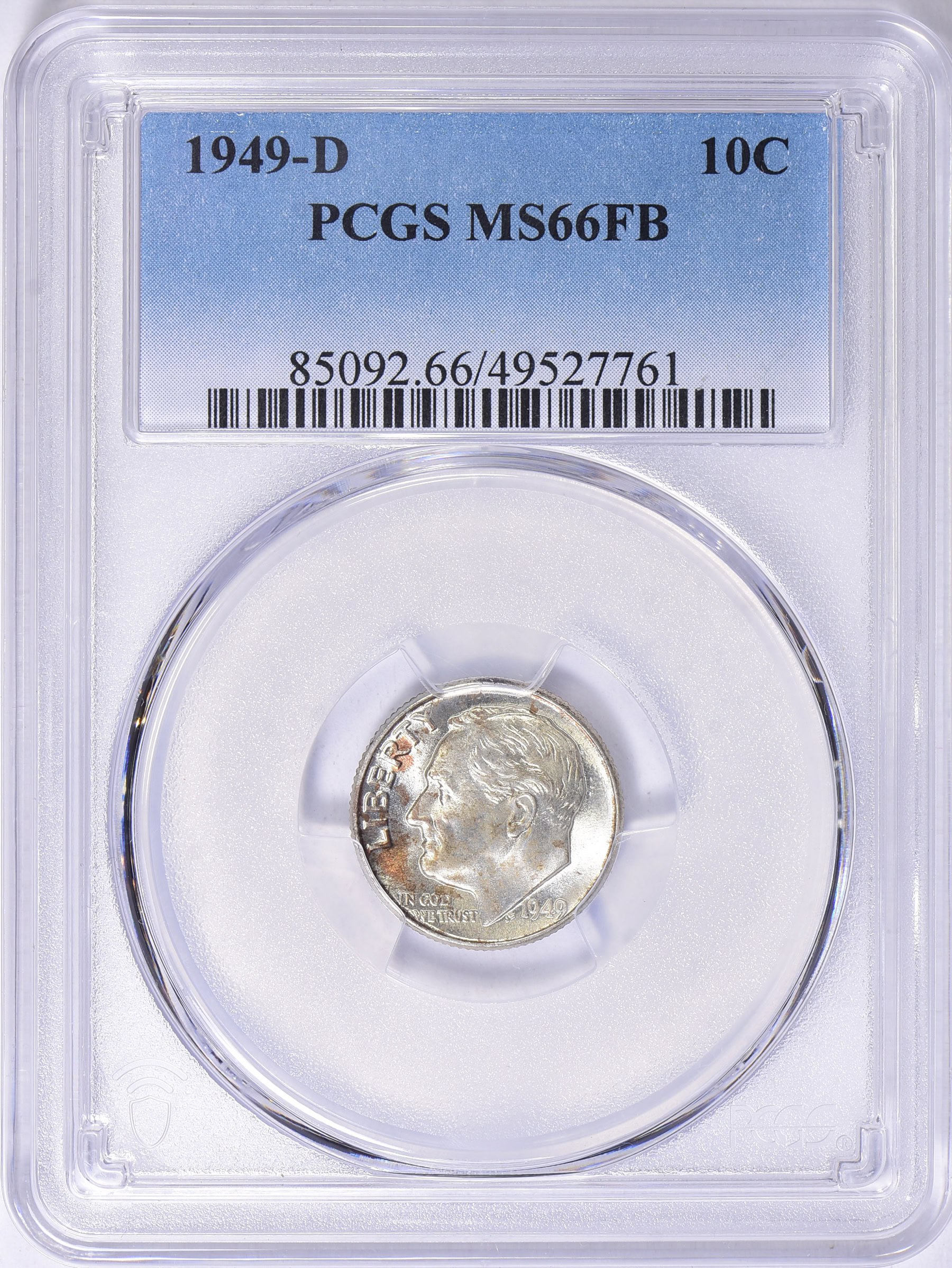 1949-D Roosevelt Dime PCGS MS-66 FB (Toned) (Item 1772594) | GreatCollections Coin Auctions