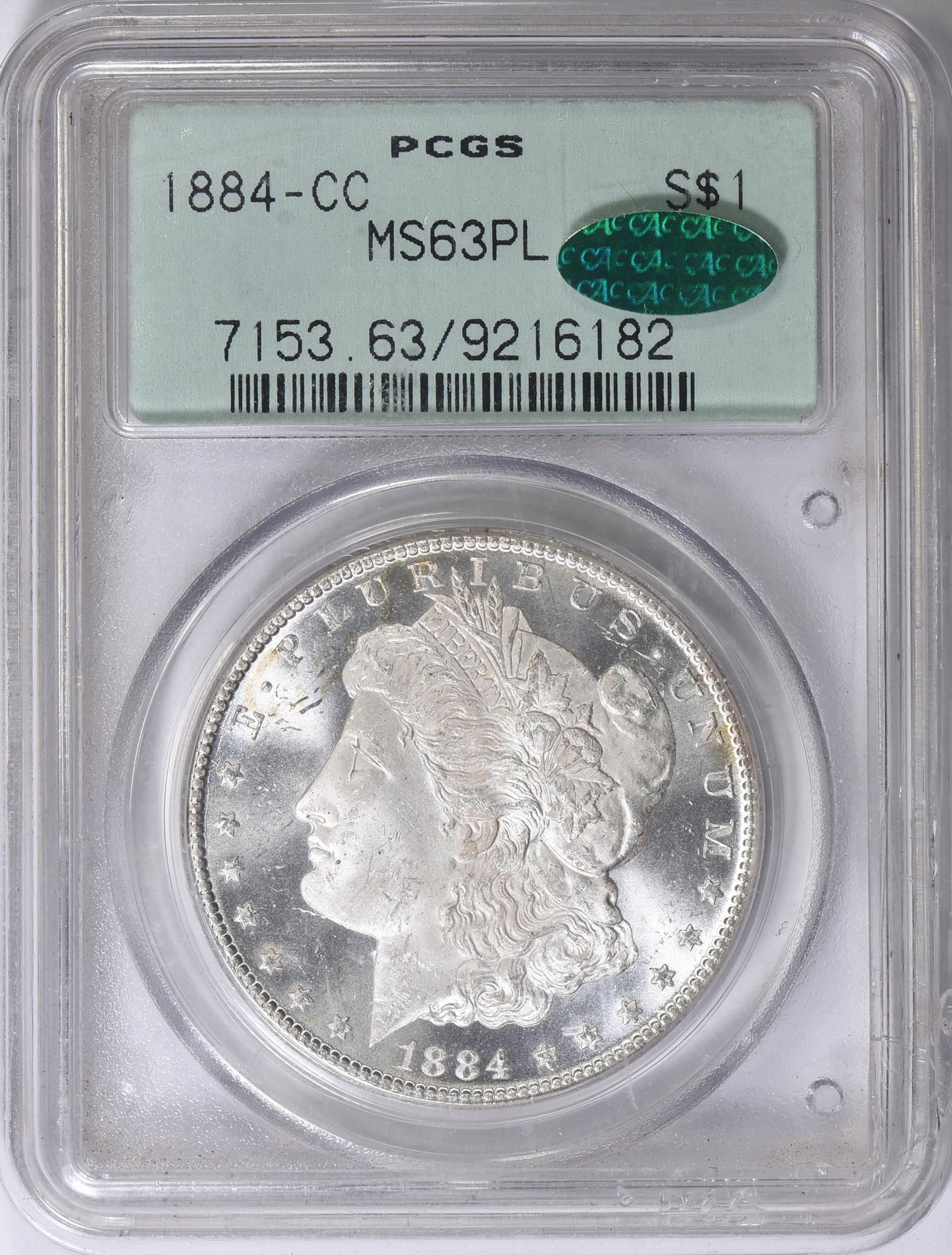 1884-CC Morgan Silver Dollar PCGS MS-63 PL (CAC Green) OGH (2nd Gen) (Item 1772712 ...