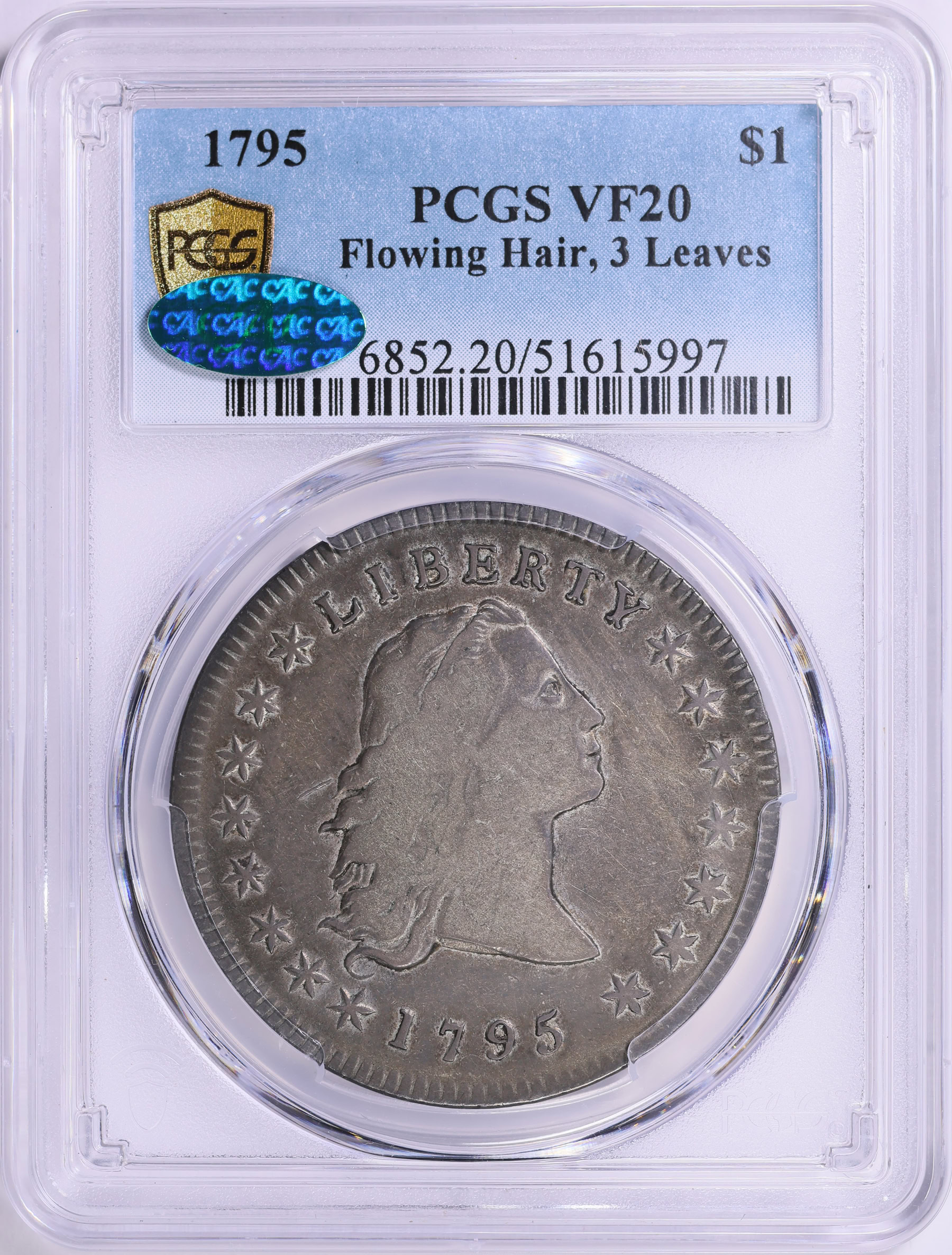 1795 Flowing Hair Silver Dollar 3 Leaves PCGS VF-20 (CAC Green) (Item 1772739 ...