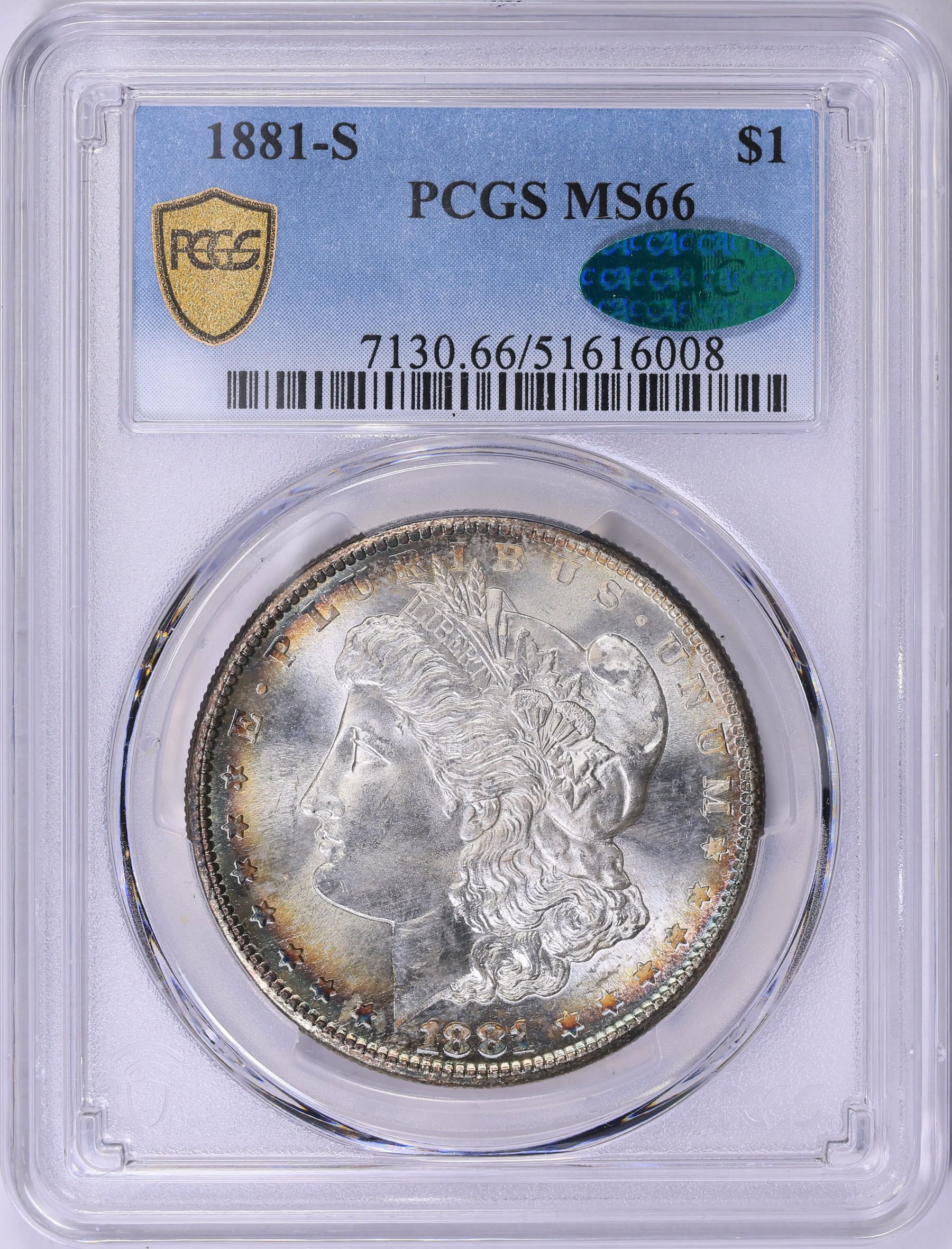 1881-S Morgan Silver Dollar PCGS MS-66 (CAC Green) (Toned) (Item 1772745) | GreatCollections ...