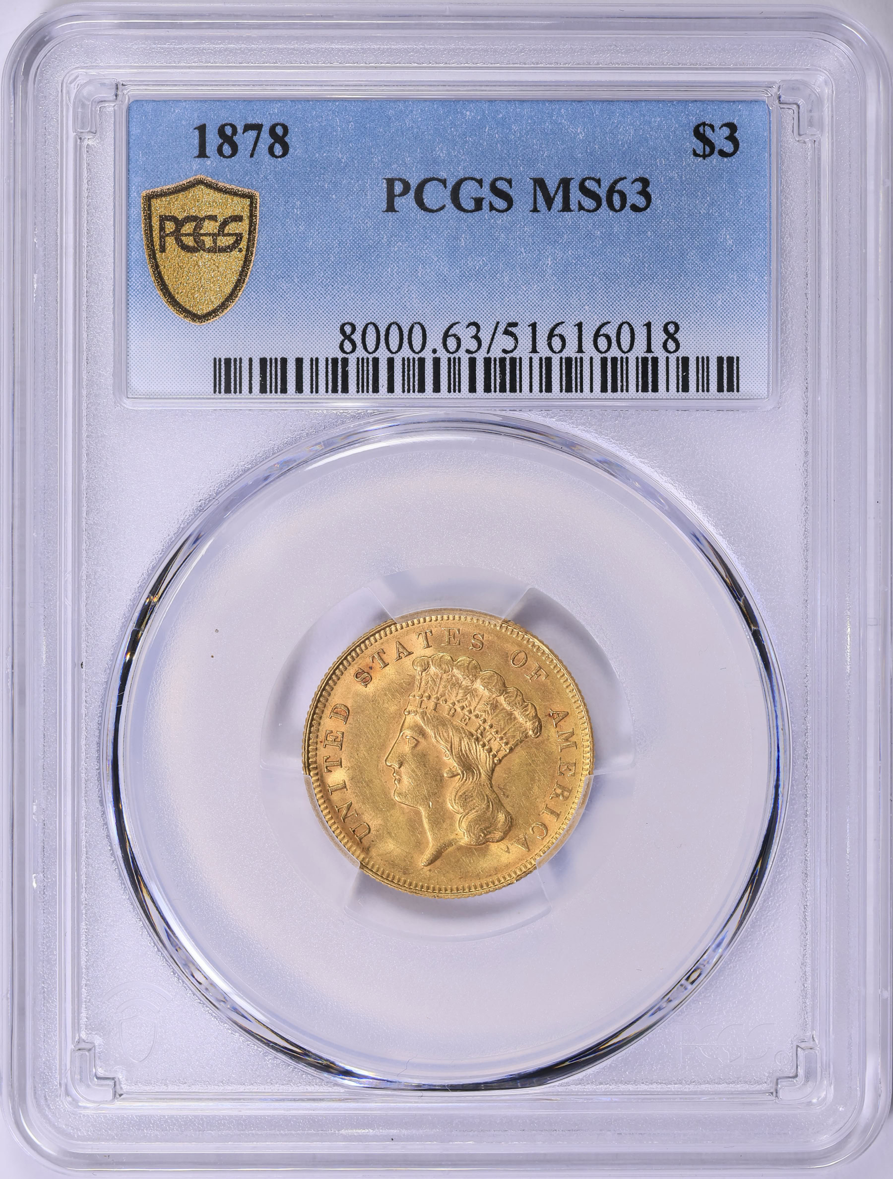 1878 Three-Dollar Gold Piece PCGS MS-63 (Item 1772757) | GreatCollections Coin Auctions