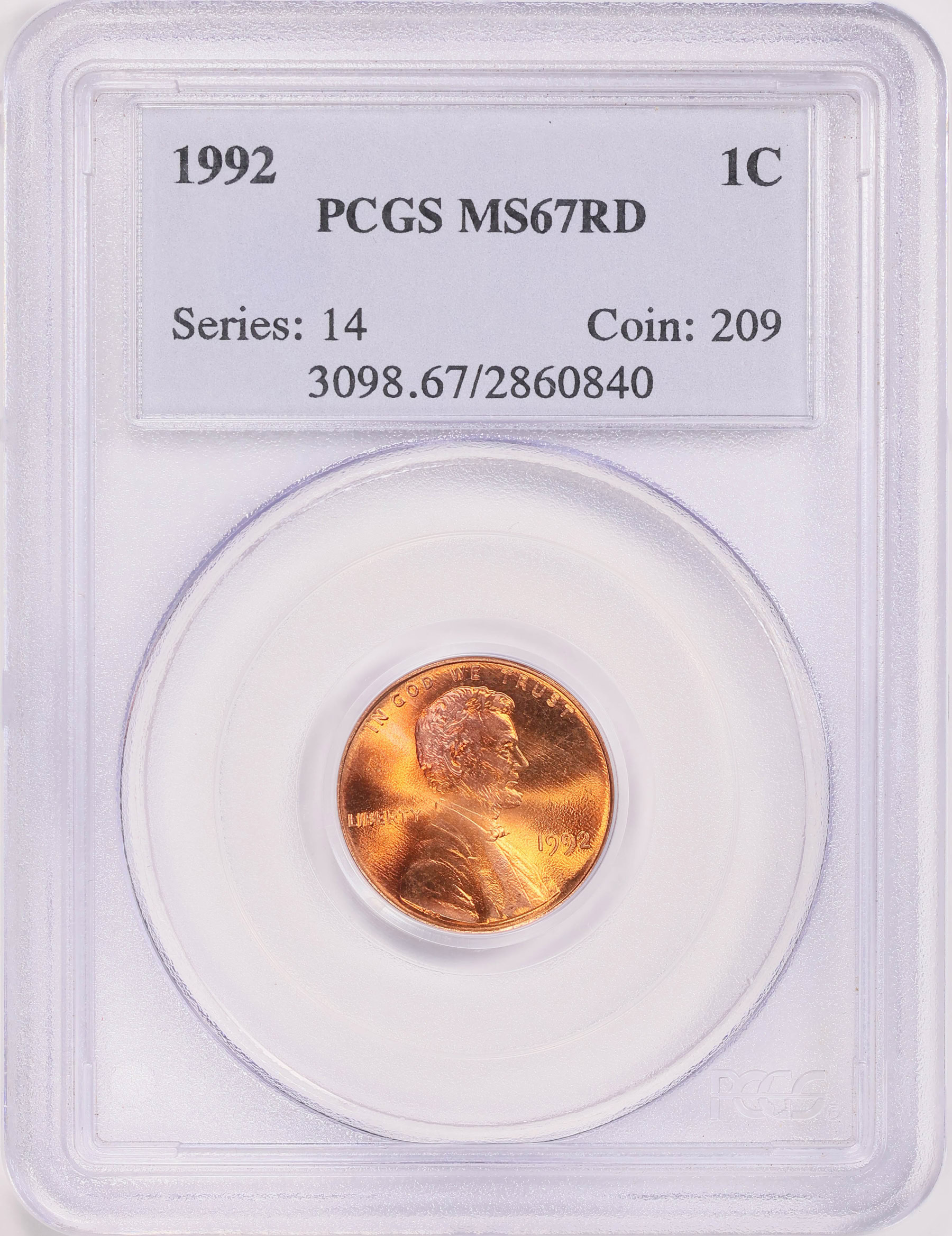 1992 Lincoln Cent PCGS MS-67 RD (Item 1772806) | GreatCollections Coin ...