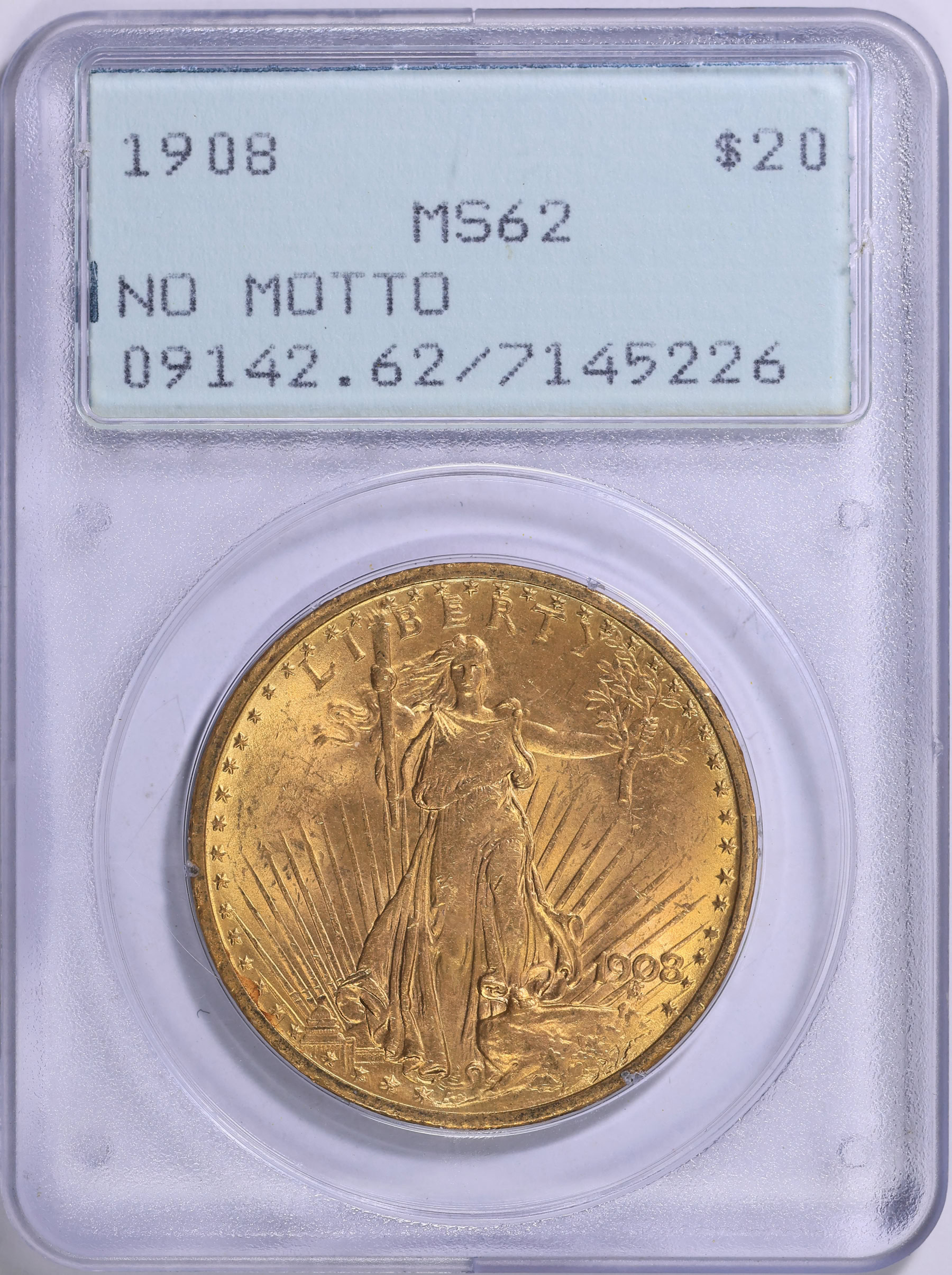 1908 Saint-Gaudens Gold Double Eagle No Motto PCGS MS-62 OGH (1st Gen ...
