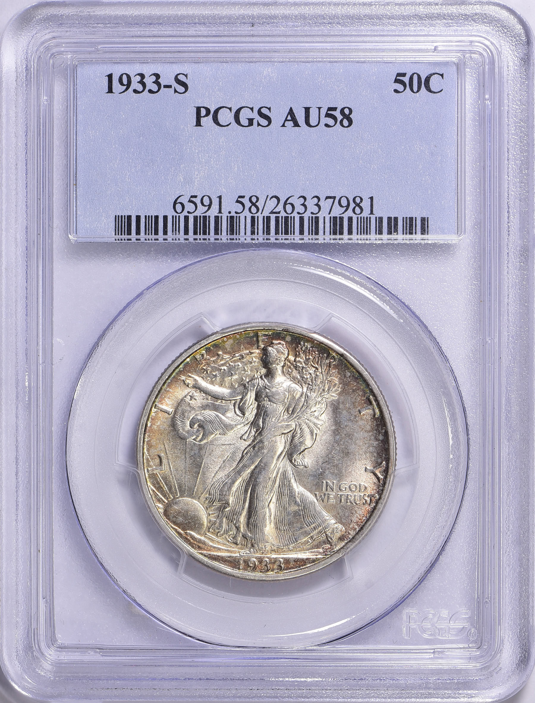1933-S Walking Liberty Half Dollar PCGS AU-58 (Toned) (Item 1773098) | GreatCollections Coin ...