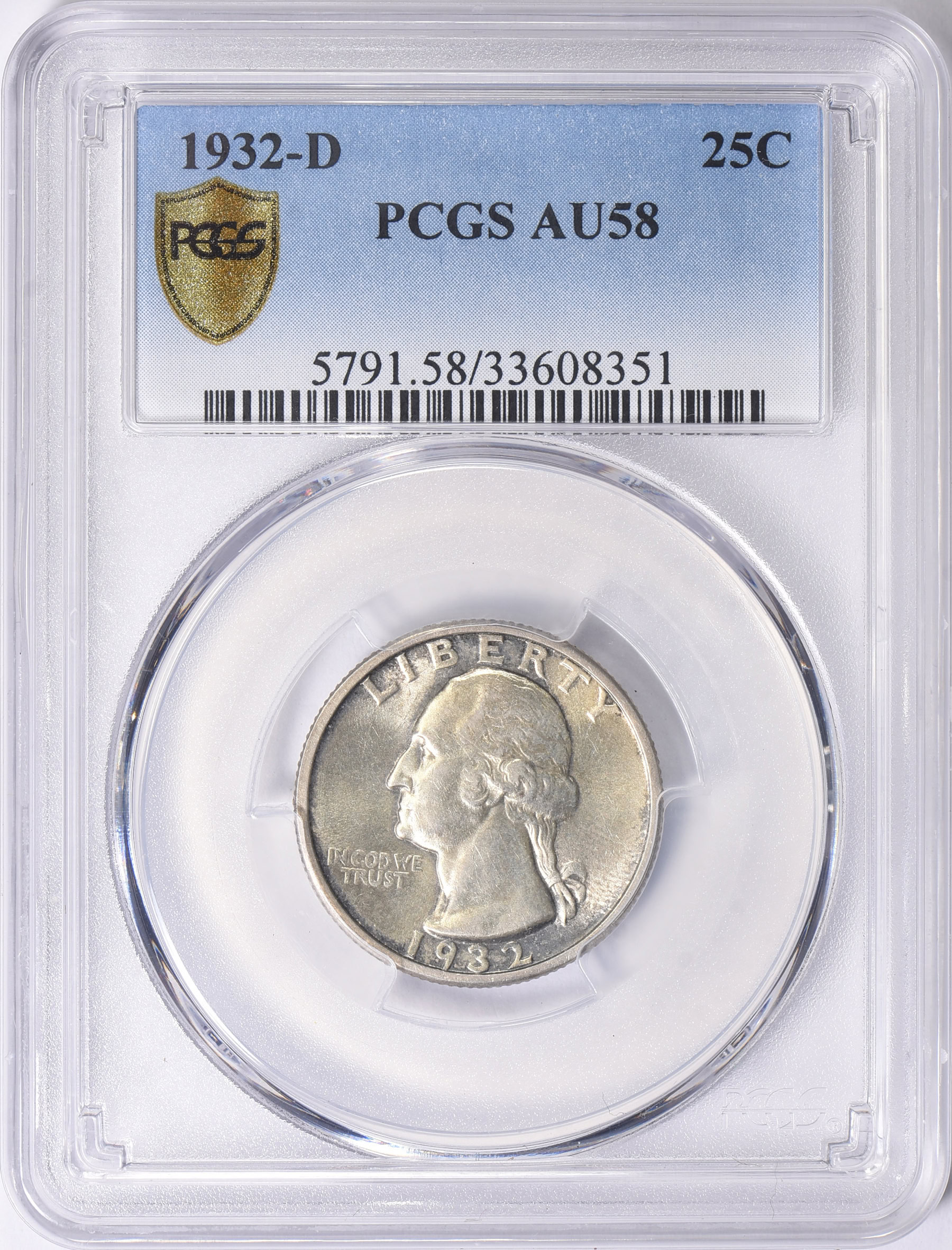1932-D Washington Quarter PCGS AU-58 (Toned) (Item 1773106) | GreatCollections Coin Auctions