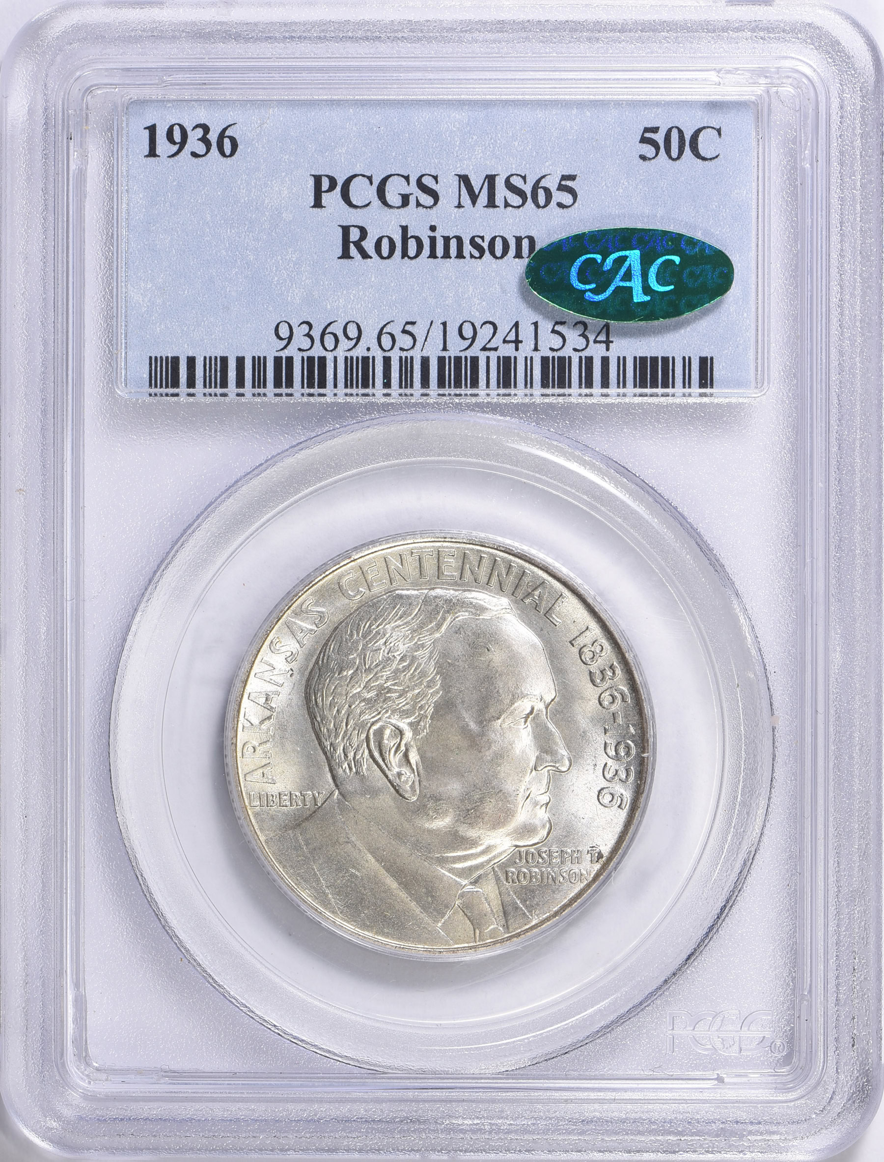 1936 Arkansas Centennial--Robinson Half Dollar PCGS MS-65 (CAC Green ...