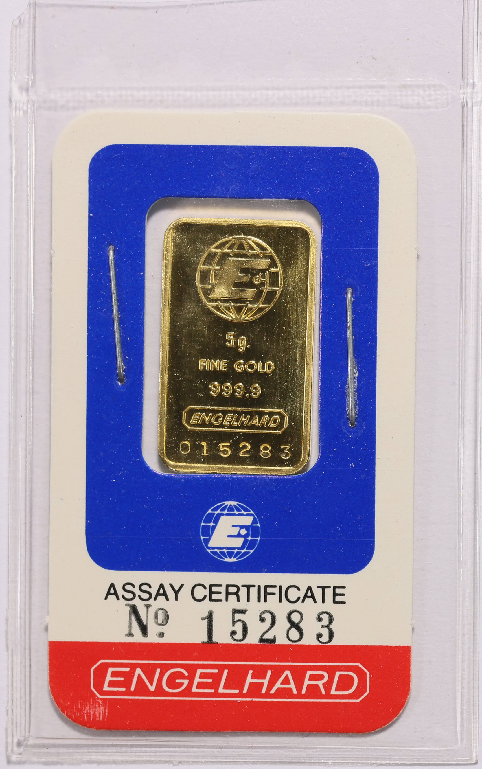 ND Gold 5gms Engelhard Ingot/Bar Uncertified in Card of Issue (AGW = 0. ...
