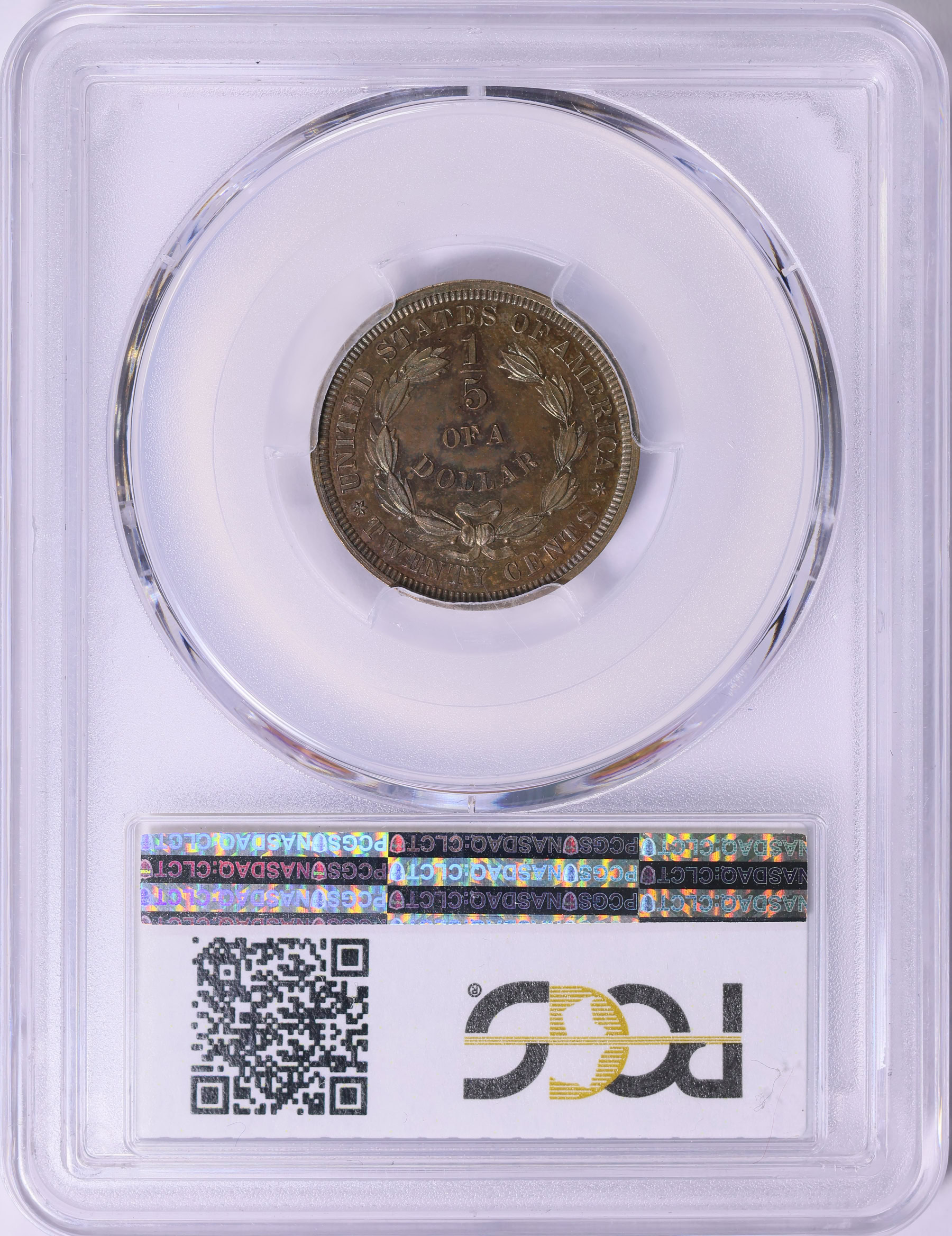 Pattern 1875 20c J-1408 PCGS Proof-65 BN (CAC Green) (Toned) (Item ...