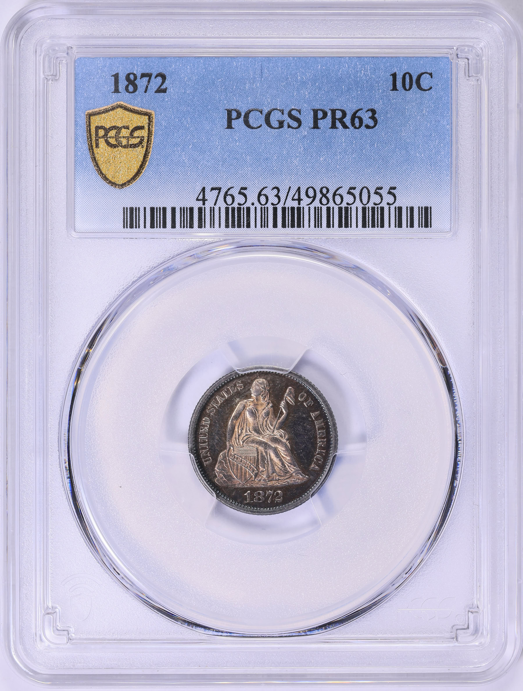 1872 Seated Liberty Dime PCGS Proof-63 (Toned) (Item 1773240) | GreatCollections Coin Auctions