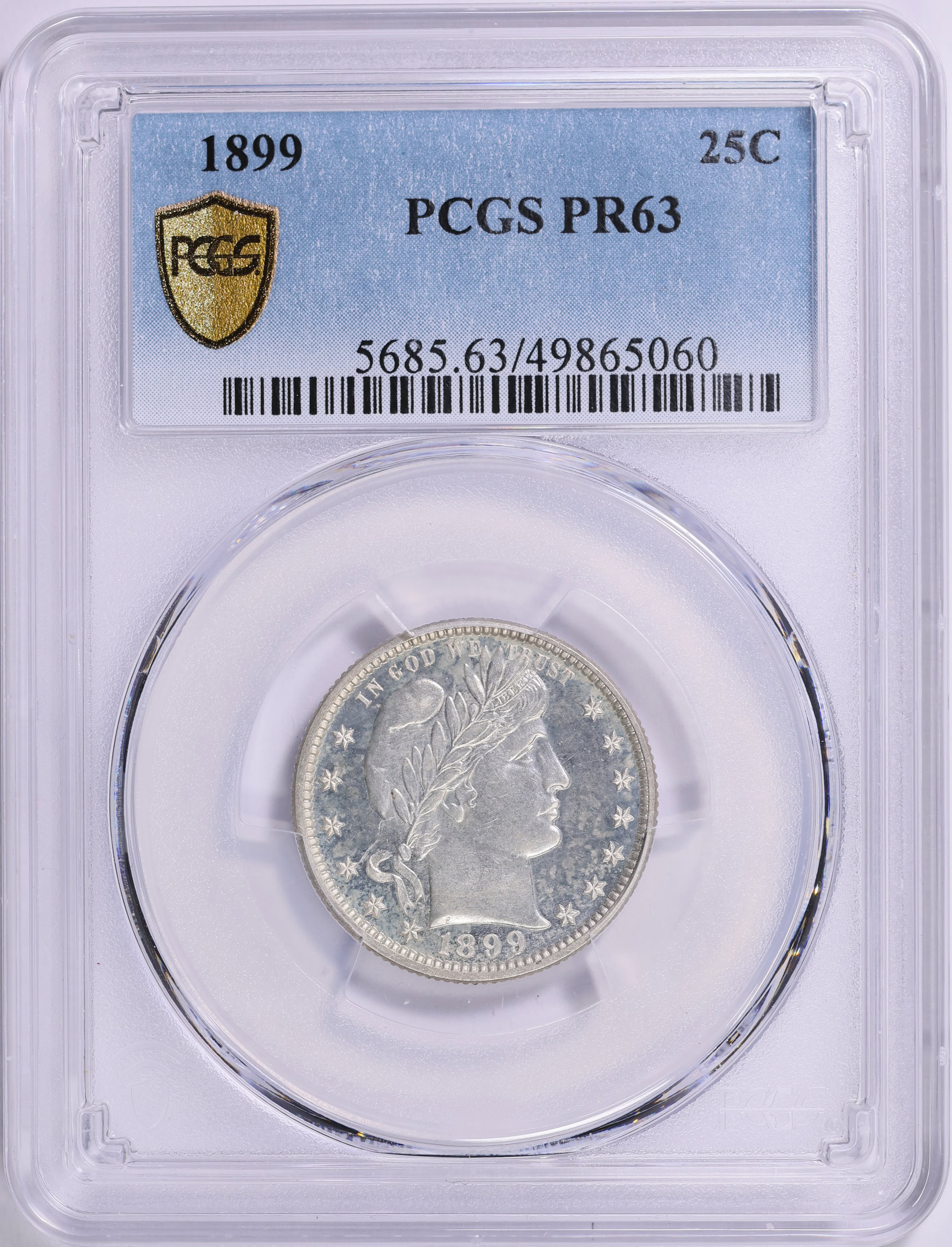 1899 Barber Quarter PCGS Proof-63 (Item 1773243) | GreatCollections ...
