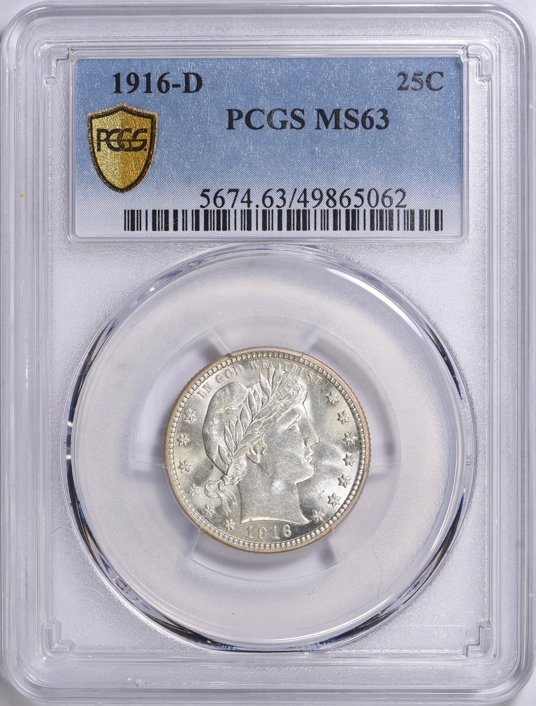 1916-D Barber Quarter PCGS MS-63 (Item 1773262) | GreatCollections Coin Auctions