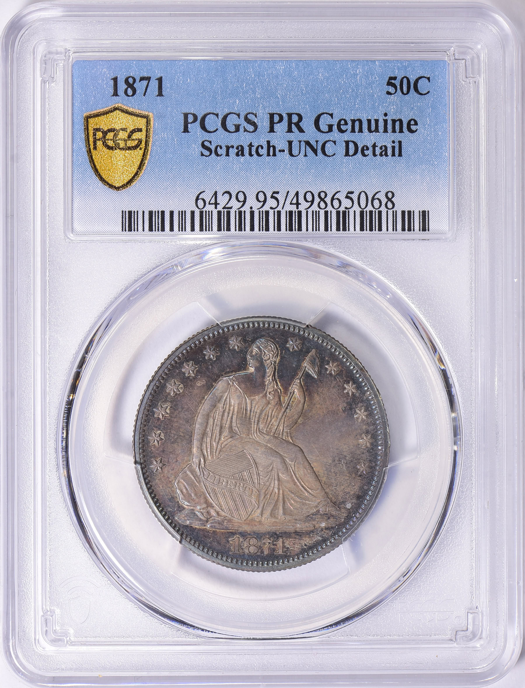 1871 Seated Liberty Half Dollar PR PCGS Genuine Unc Details (Item 1773264) | GreatCollections ...
