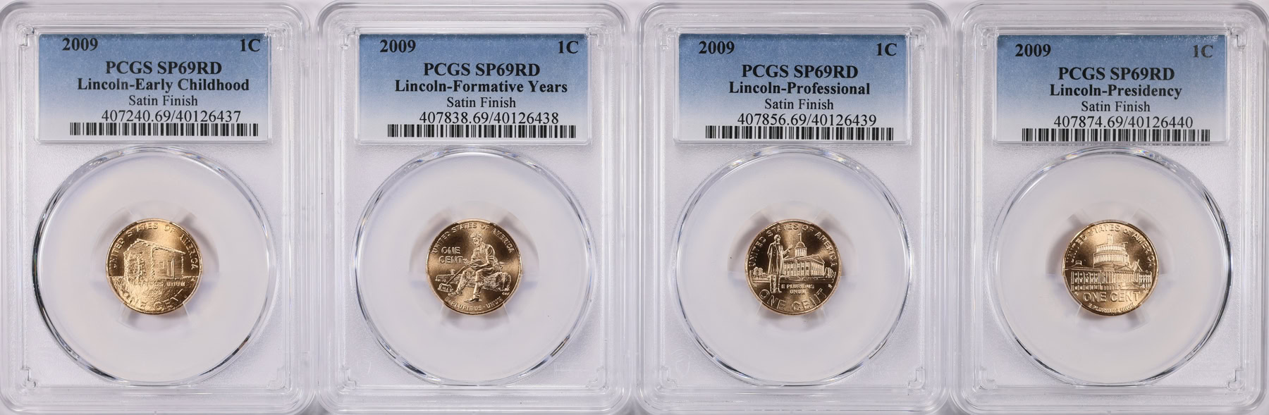2009 Lincoln Cent Bicentennial Set Satin Finish PCGS SP-69 RD (4 Coins ...