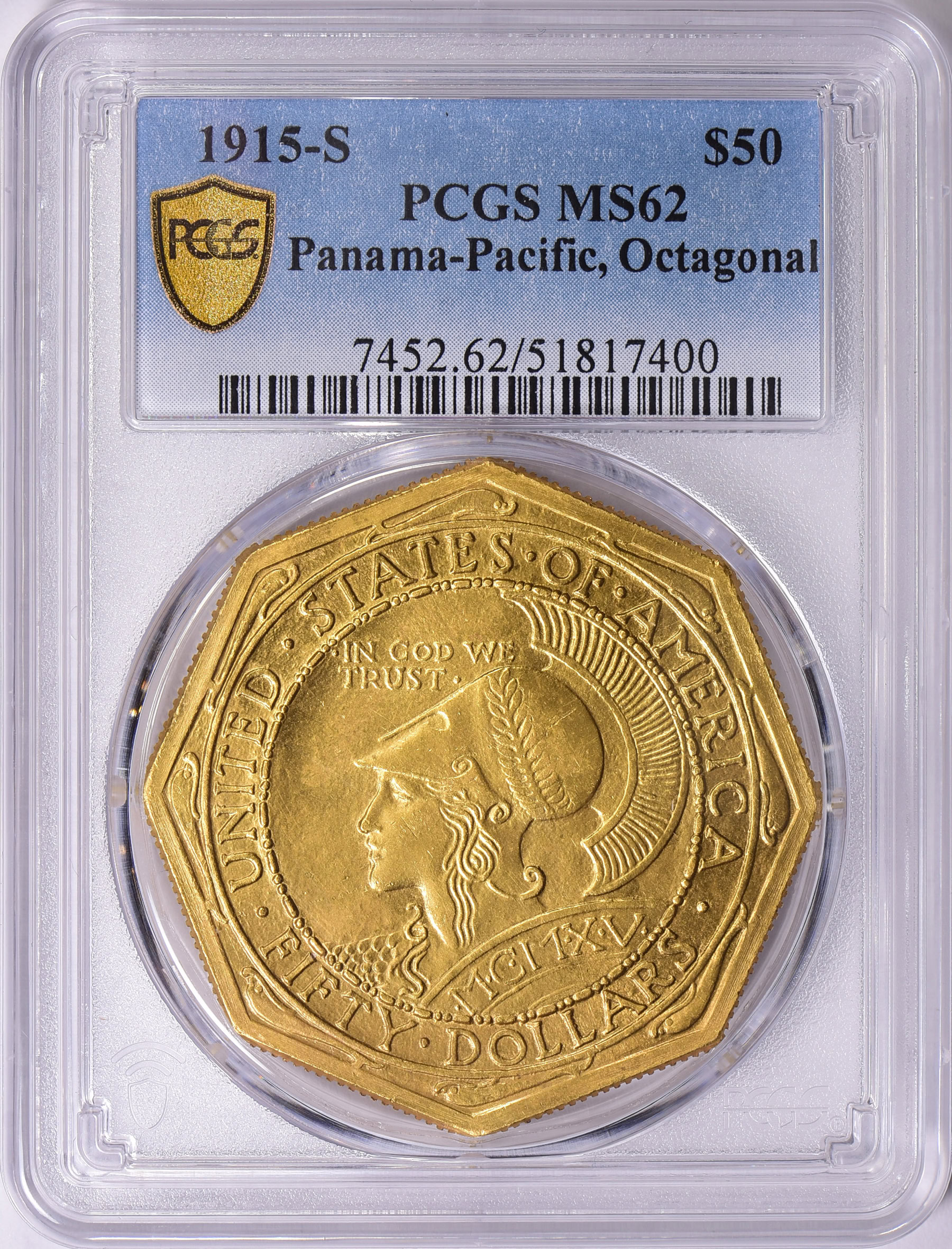 1915-S Panama-Pacific Exposition $50 Gold, Octagonal PCGS MS-62 (Item 1773633 ...