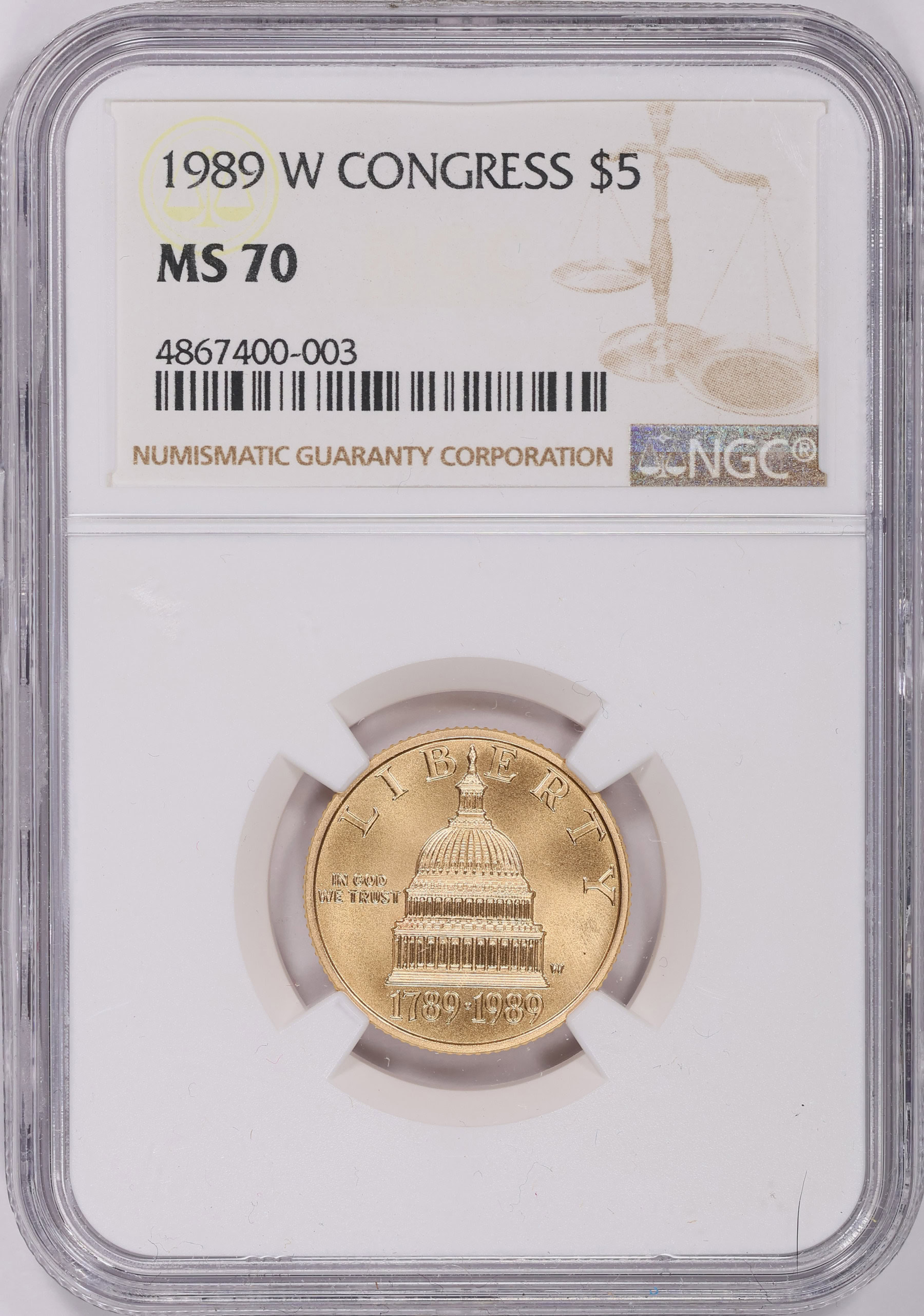 1989-W Congress Bicentennial Gold $5 NGC MS-70 (Item 1773642 ...