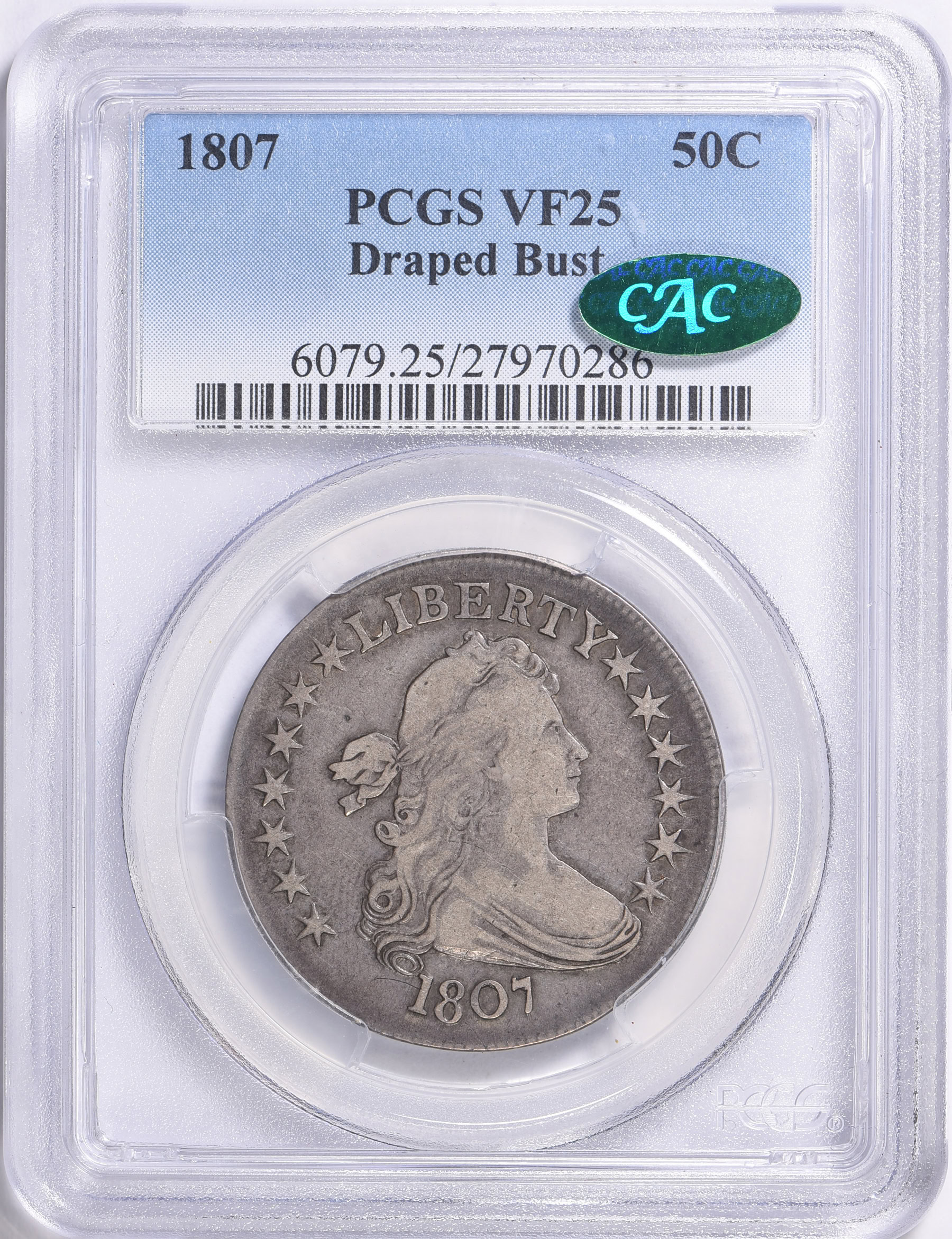 1807 Draped Bust Half Dollar PCGS VF-25 (CAC Green) (Item 1773703) | GreatCollections Coin Auctions