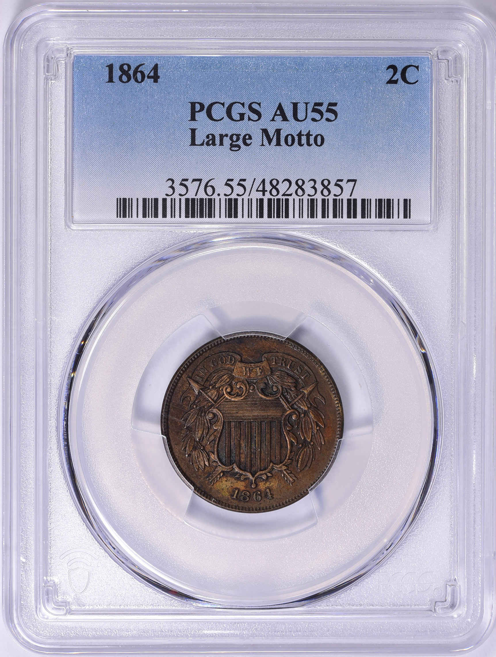 1864 Two-Cent Piece Large Motto PCGS AU-55 BN (Item 1773737) | GreatCollections Coin Auctions