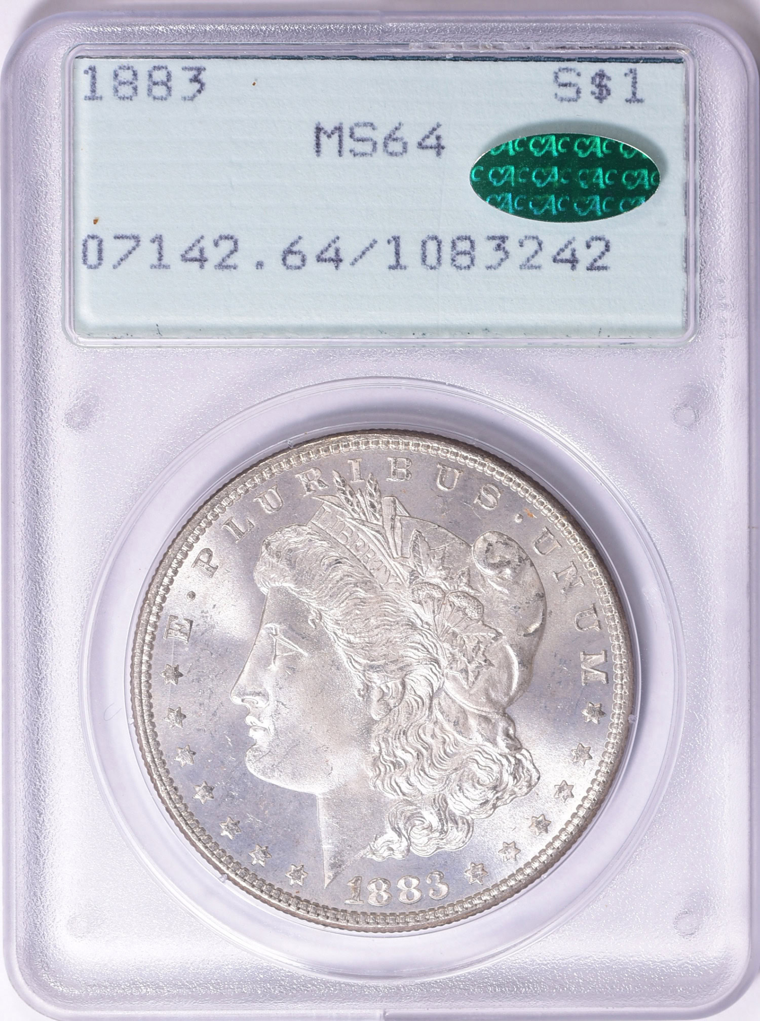 1883 Morgan Silver Dollar *108x Serial Number* PCGS MS-64 (CAC Green) OGH (1st Gen) (Item ...