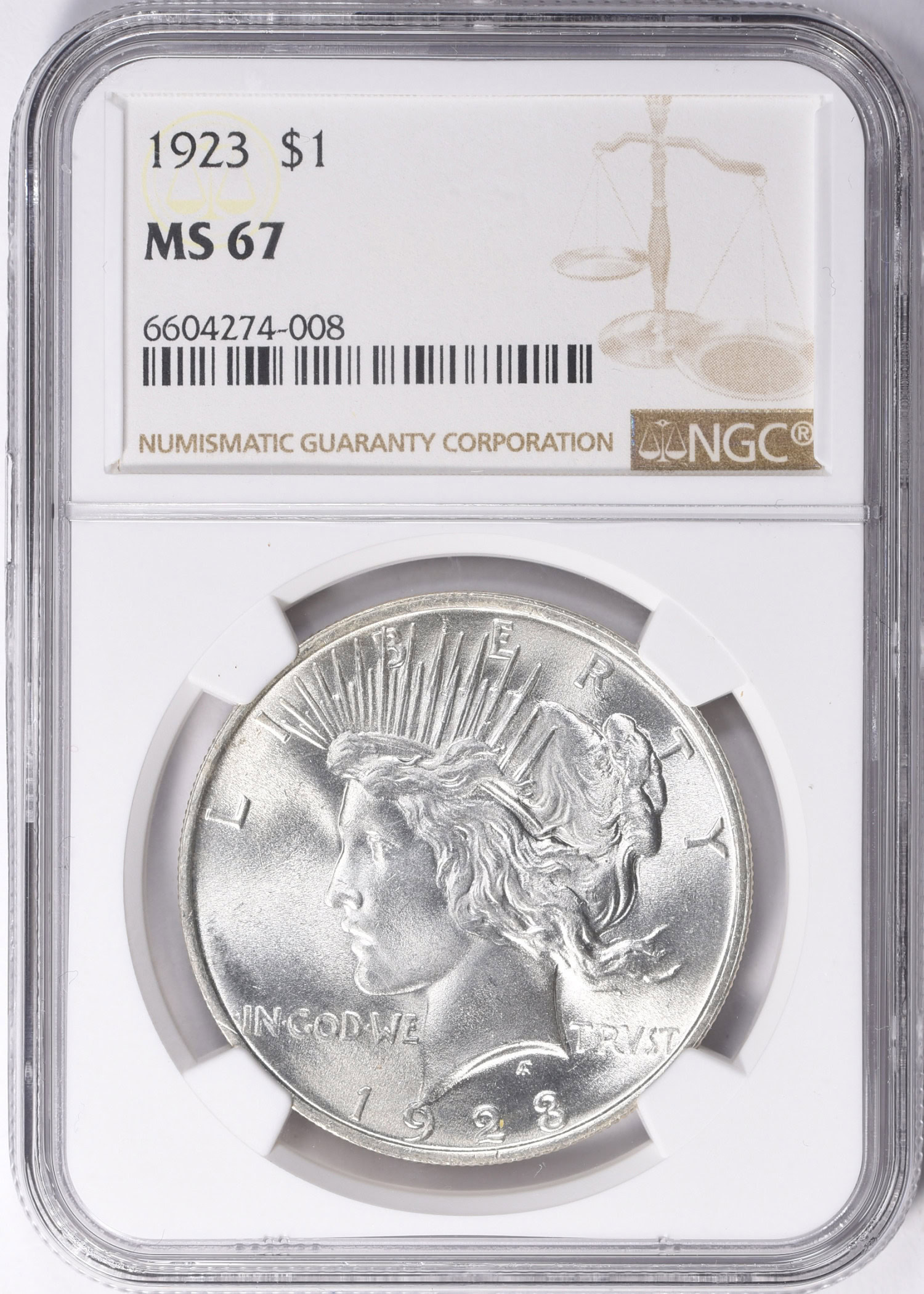 1923 Peace Silver Dollar NGC MS-67 (Item 1773786) | GreatCollections Coin Auctions