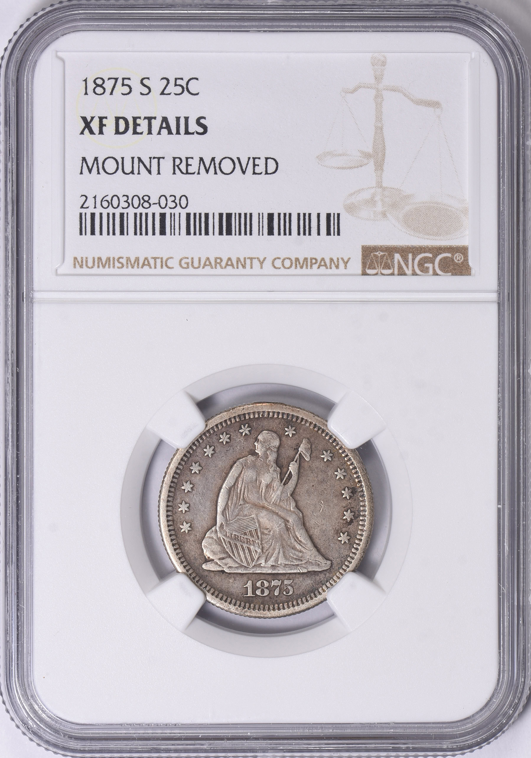 1875-S Seated Liberty Quarter NGC XF Details (Item 1773926 ...