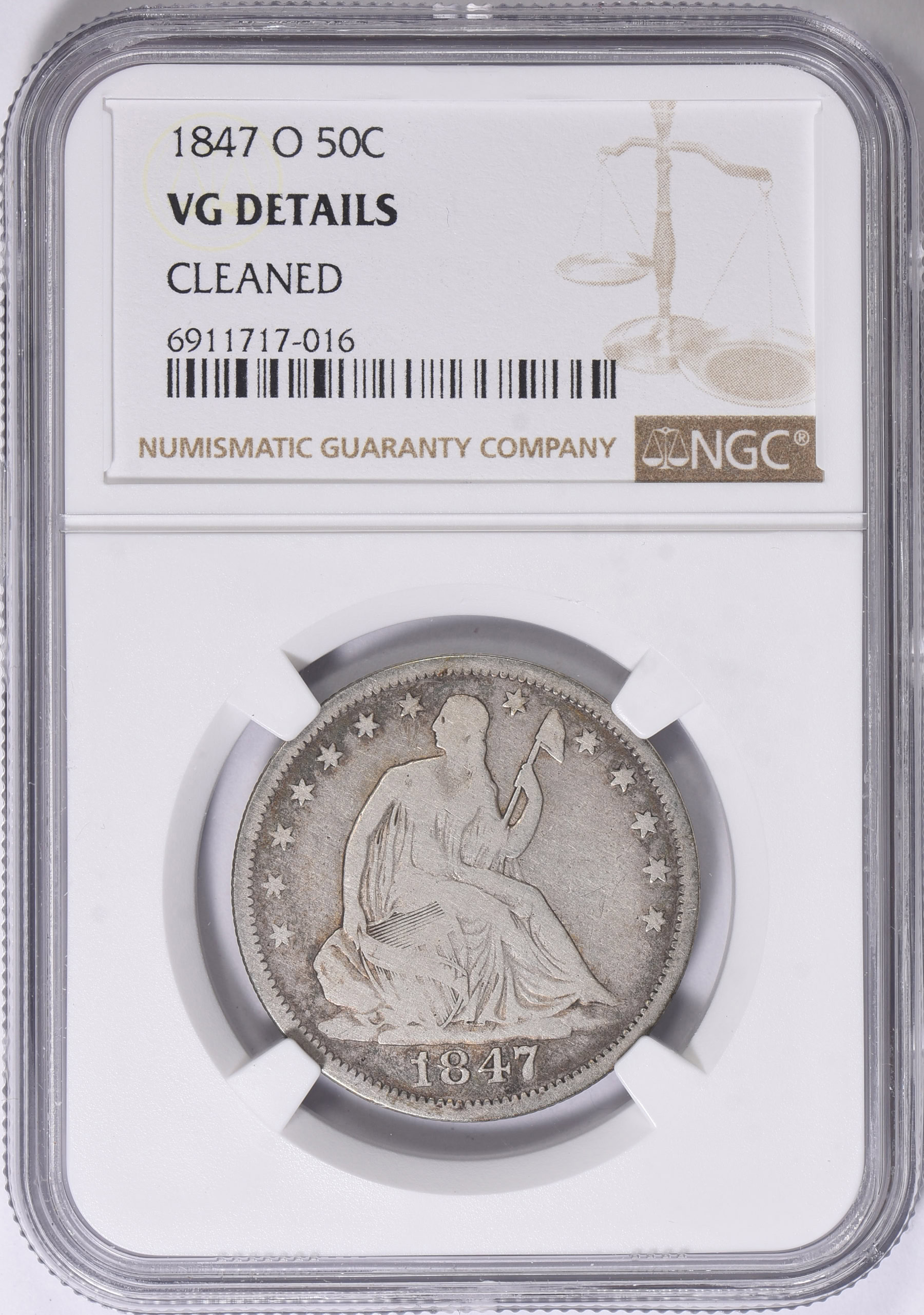 1847-O Seated Liberty Half Dollar NGC VG Details (Item 1773930) | GreatCollections Coin Auctions