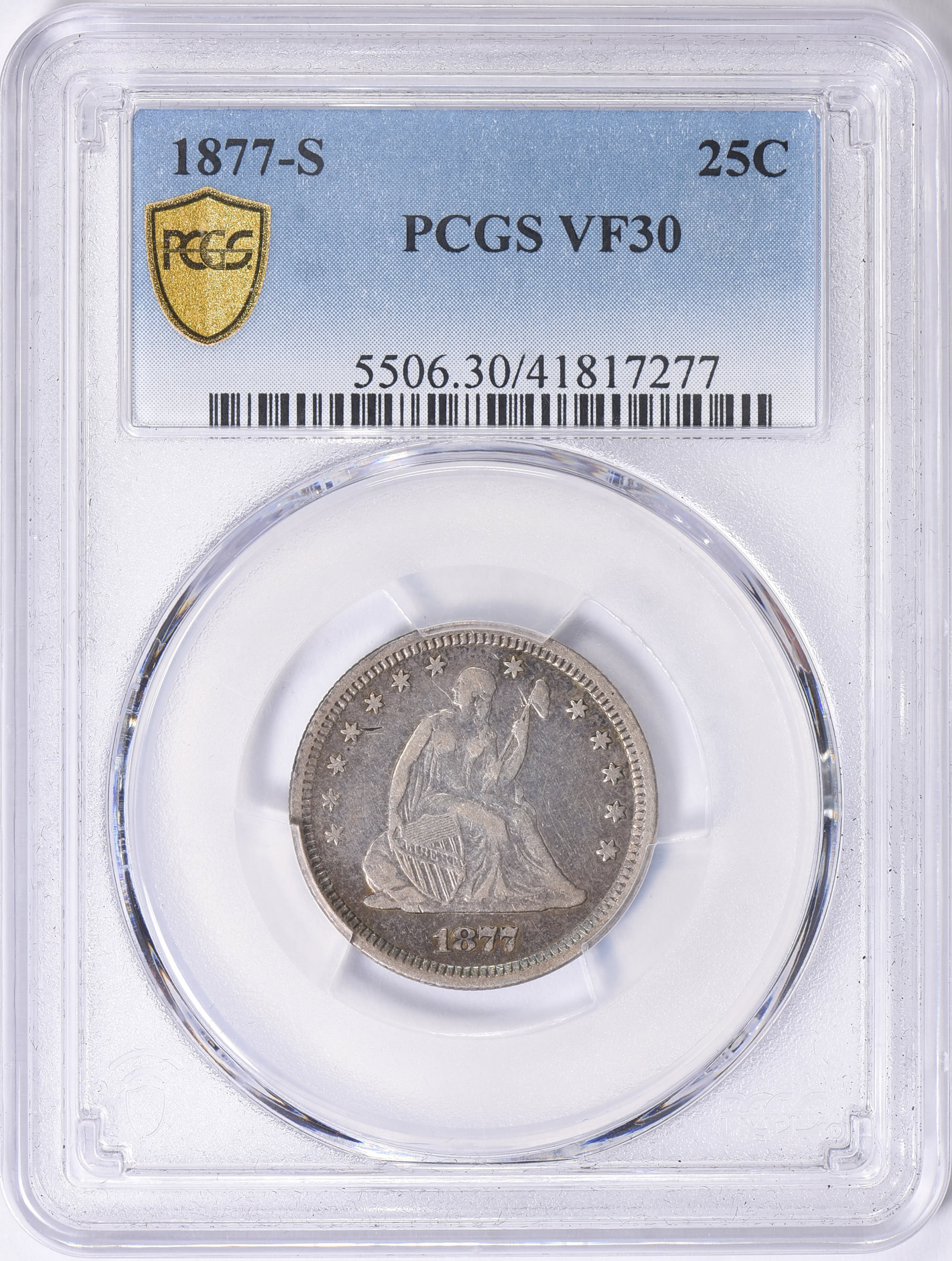 1877-S Seated Liberty Quarter PCGS VF-30 (Toned) (Item 1774082) | GreatCollections Coin Auctions
