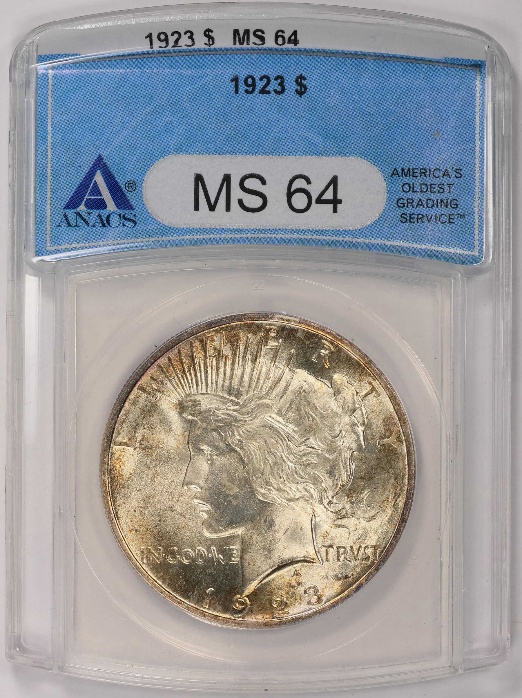 1923 Peace Silver Dollar ANACS MS-64 (Toned) (Item 1774223) | GreatCollections Coin Auctions
