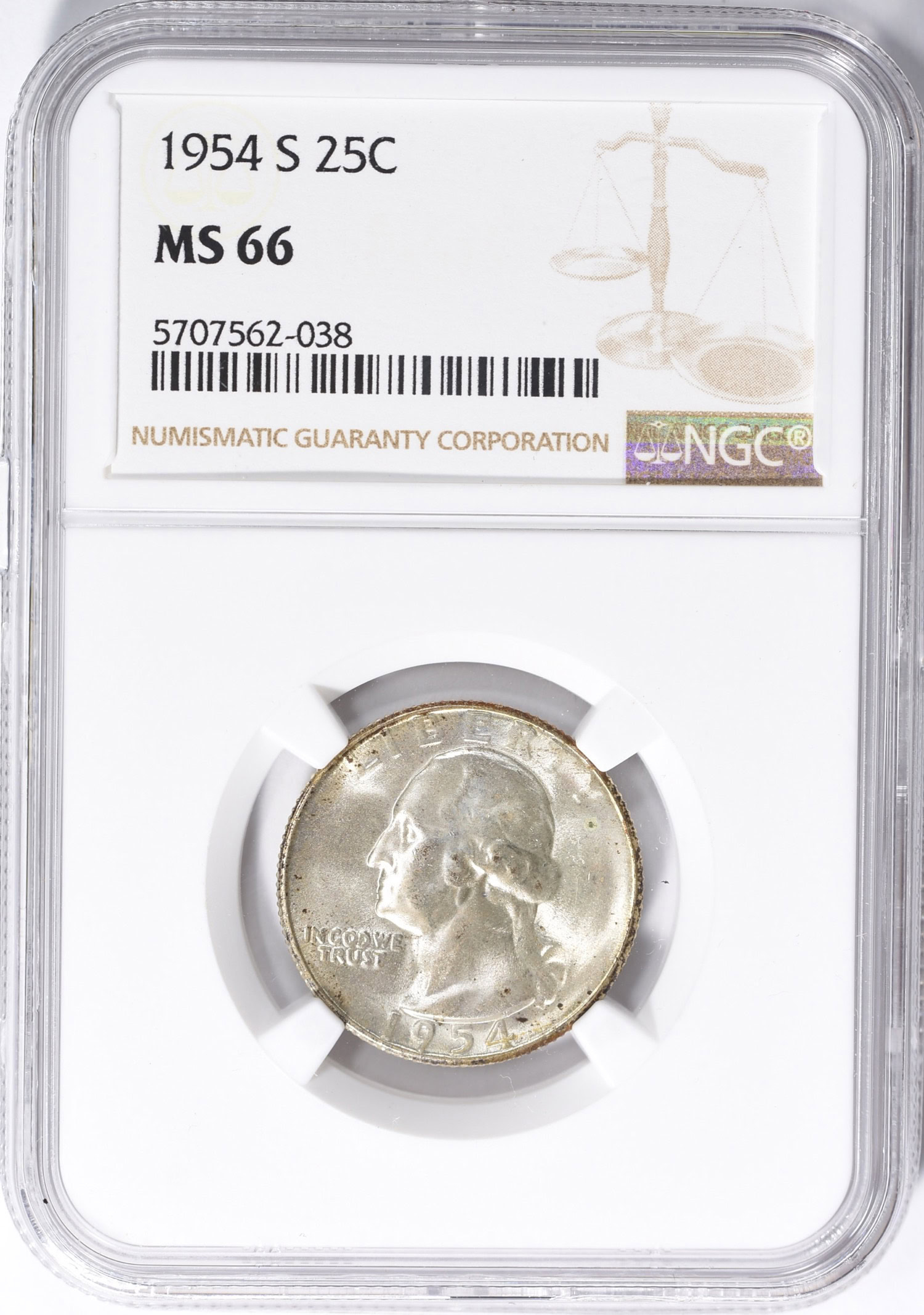 1954-S Washington Quarter NGC MS-66 (Toned) (Item 1774289) | GreatCollections Coin Auctions