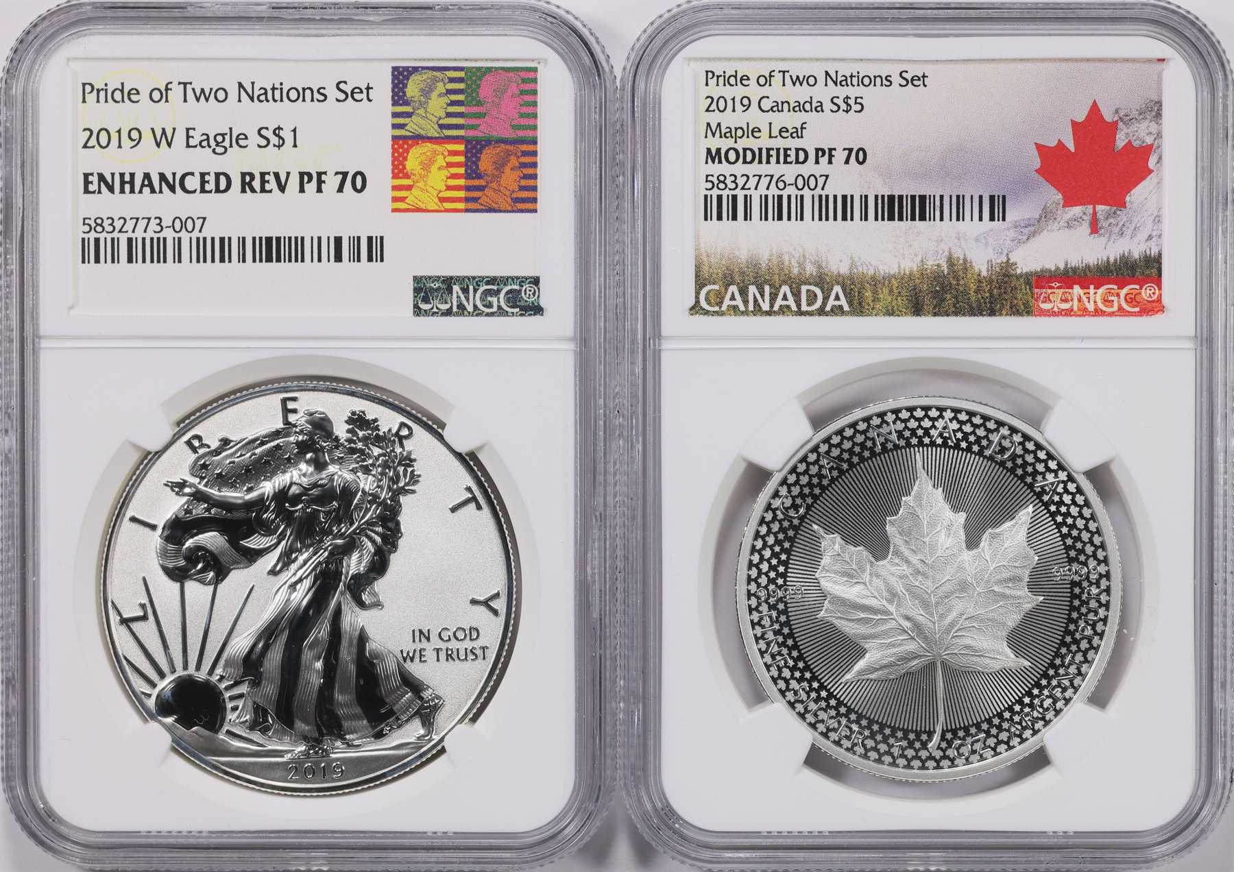 2019-W $1 Silver Eagle and Canada Silver $5 Maple Leaf Pride of Two ...