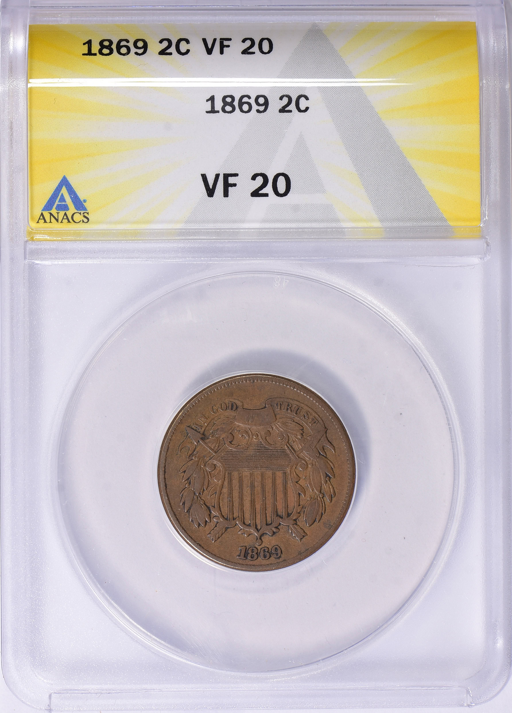 1869 Two-Cent Piece ANACS VF-20 (Item 1774322) | GreatCollections Coin Auctions