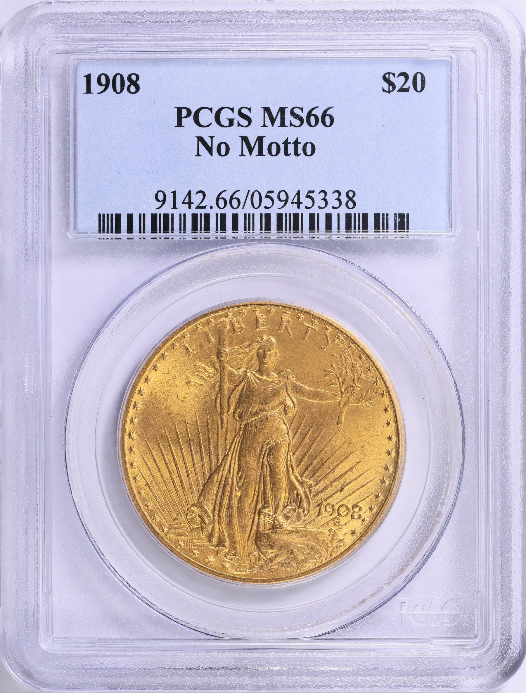 1908 Saint-Gaudens Gold Double Eagle No Motto PCGS MS-66 (Item 1774357) | GreatCollections Coin ...