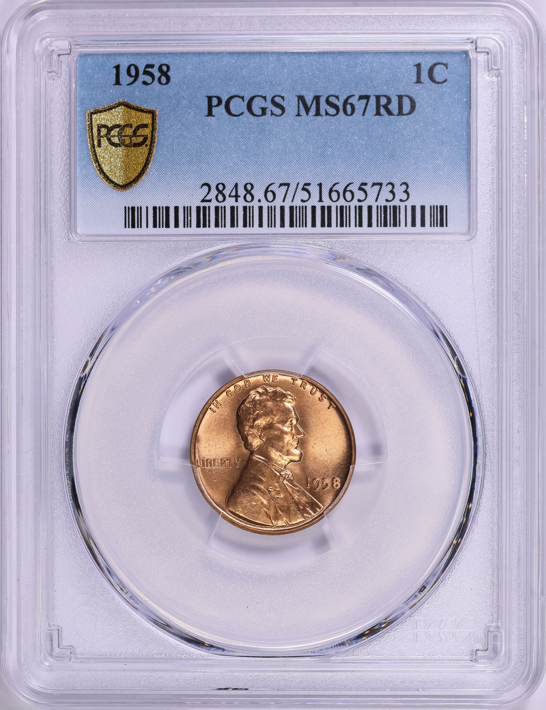 1958 Lincoln Cent PCGS MS-67 RD (Item 1774380) | GreatCollections Coin Auctions