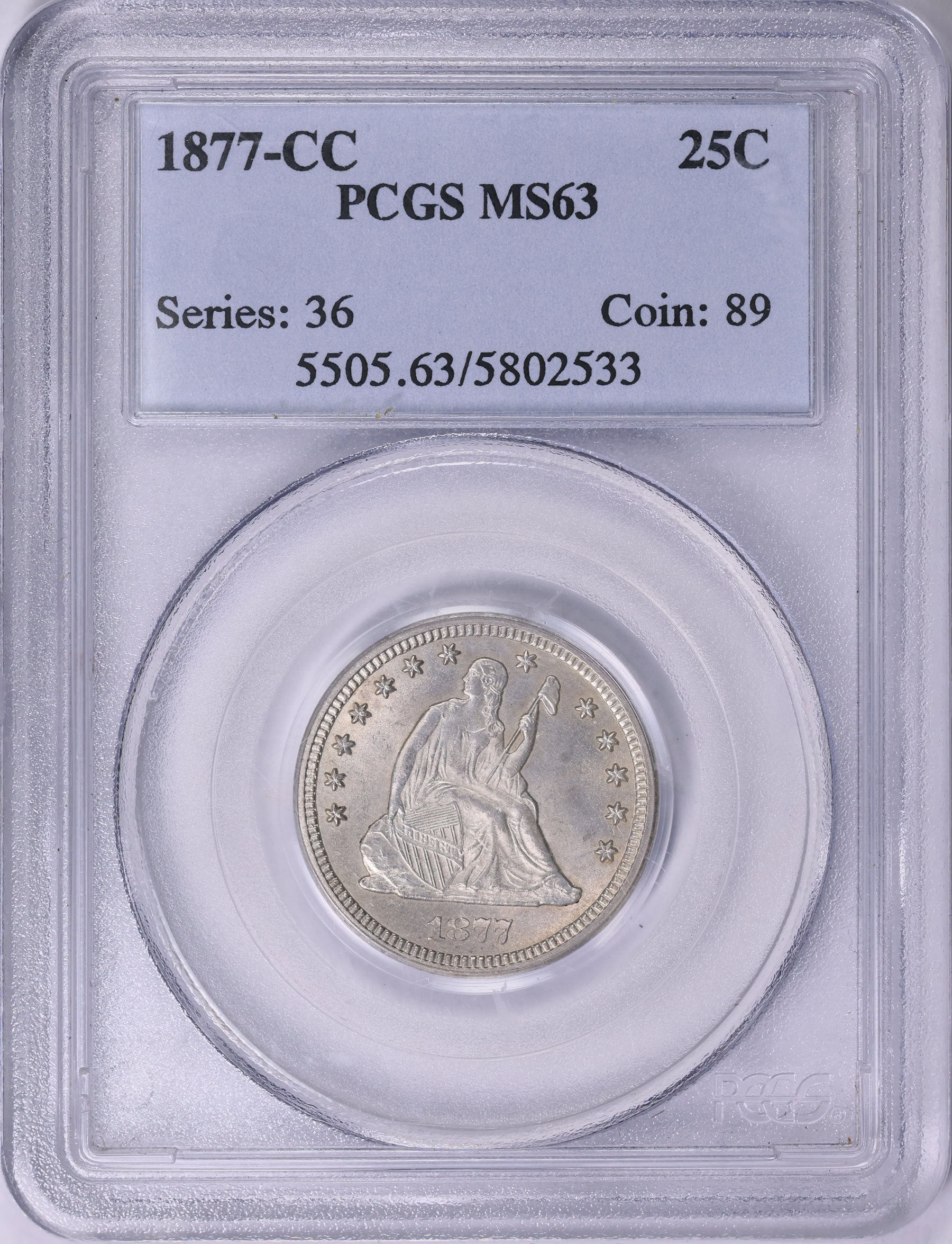 1877-CC Seated Liberty Quarter PCGS MS-63 (Item 1774427) | GreatCollections Coin Auctions