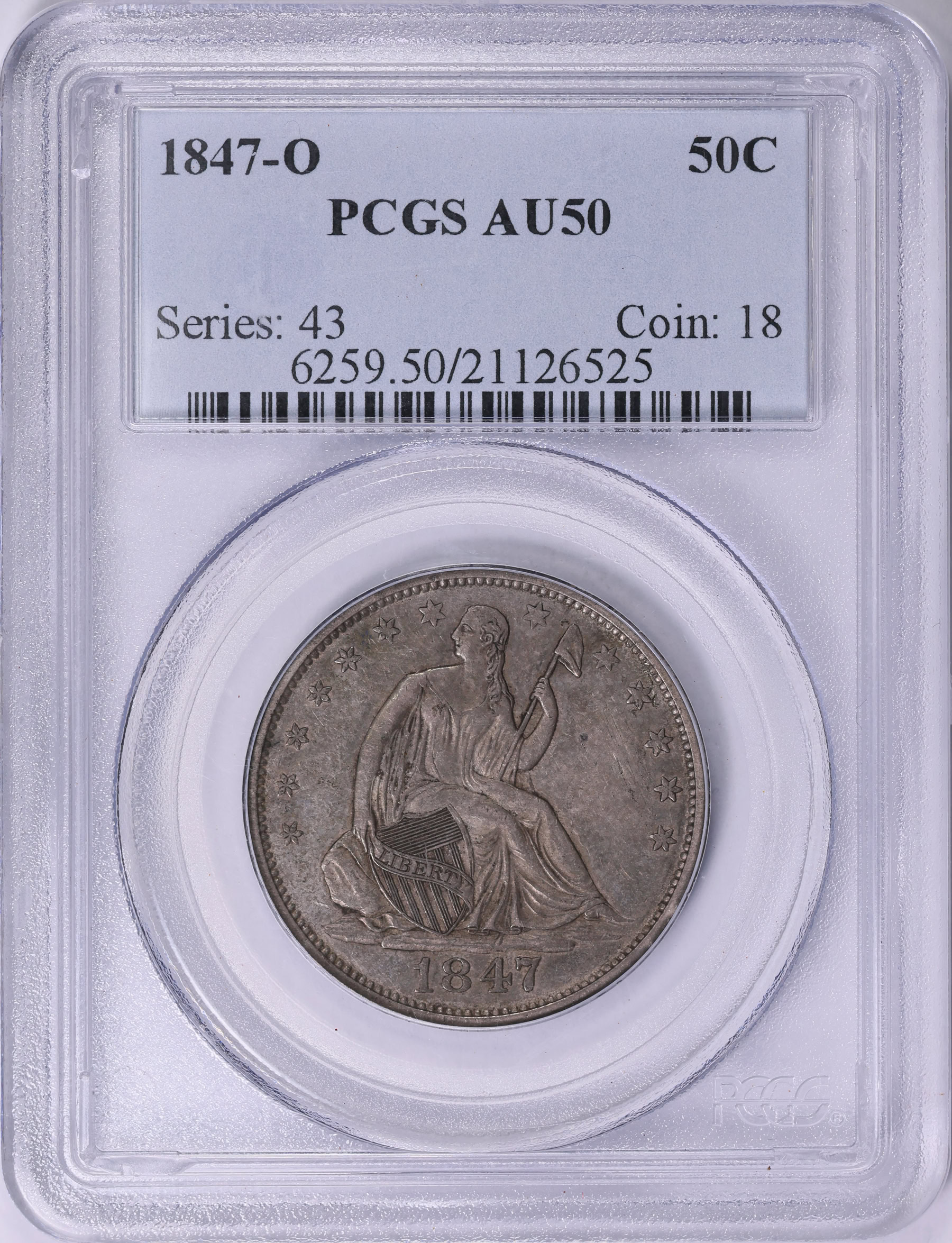 1847-O Seated Liberty Half Dollar PCGS AU-50 (Item 1774429) | GreatCollections Coin Auctions