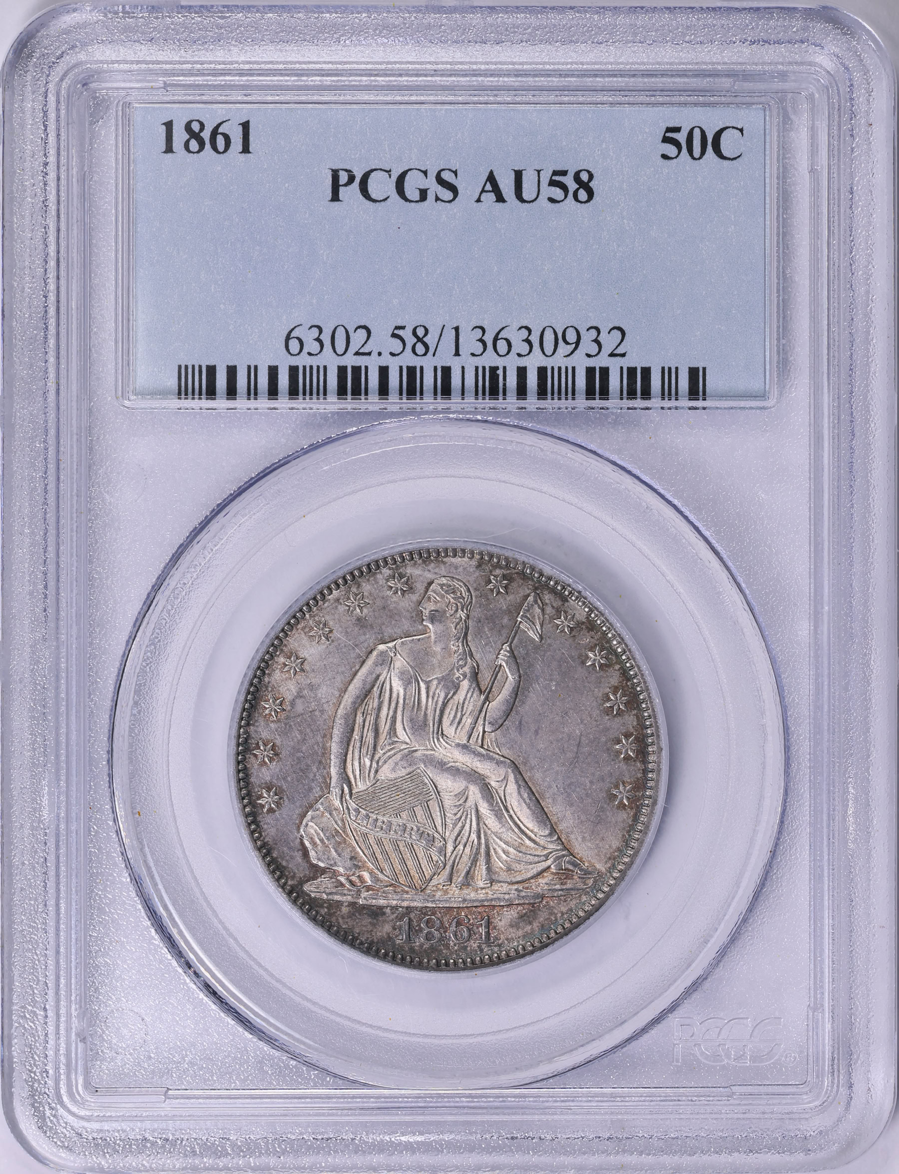 1861 Seated Liberty Half Dollar PCGS AU-58 (Toned) (Item 1774431) | GreatCollections Coin Auctions