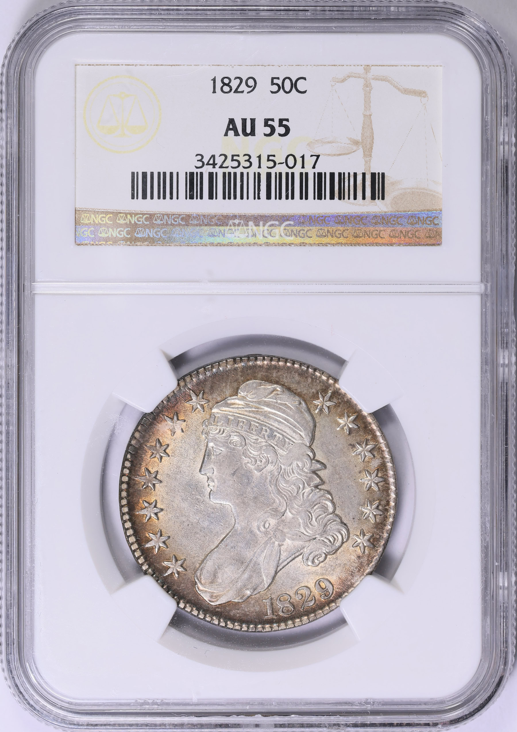 1829 Capped Bust Half Dollar NGC AU-55 (Toned) (Item 1774441) | GreatCollections Coin Auctions