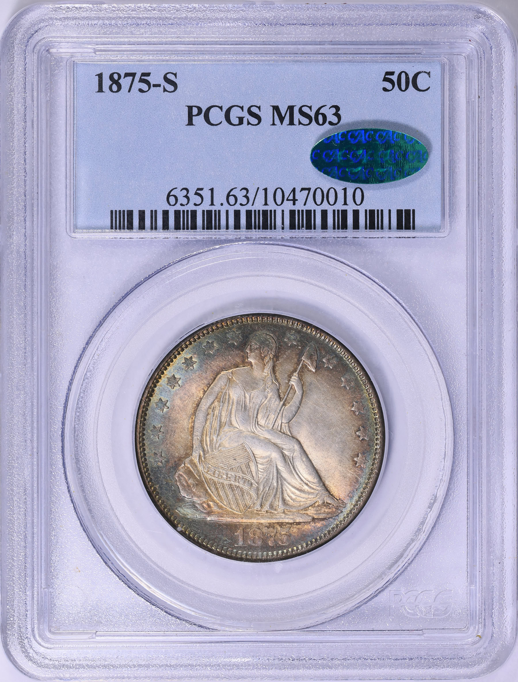 1875-S Seated Liberty Half Dollar PCGS MS-63 (CAC Green) (Toned) (Item 1774445 ...