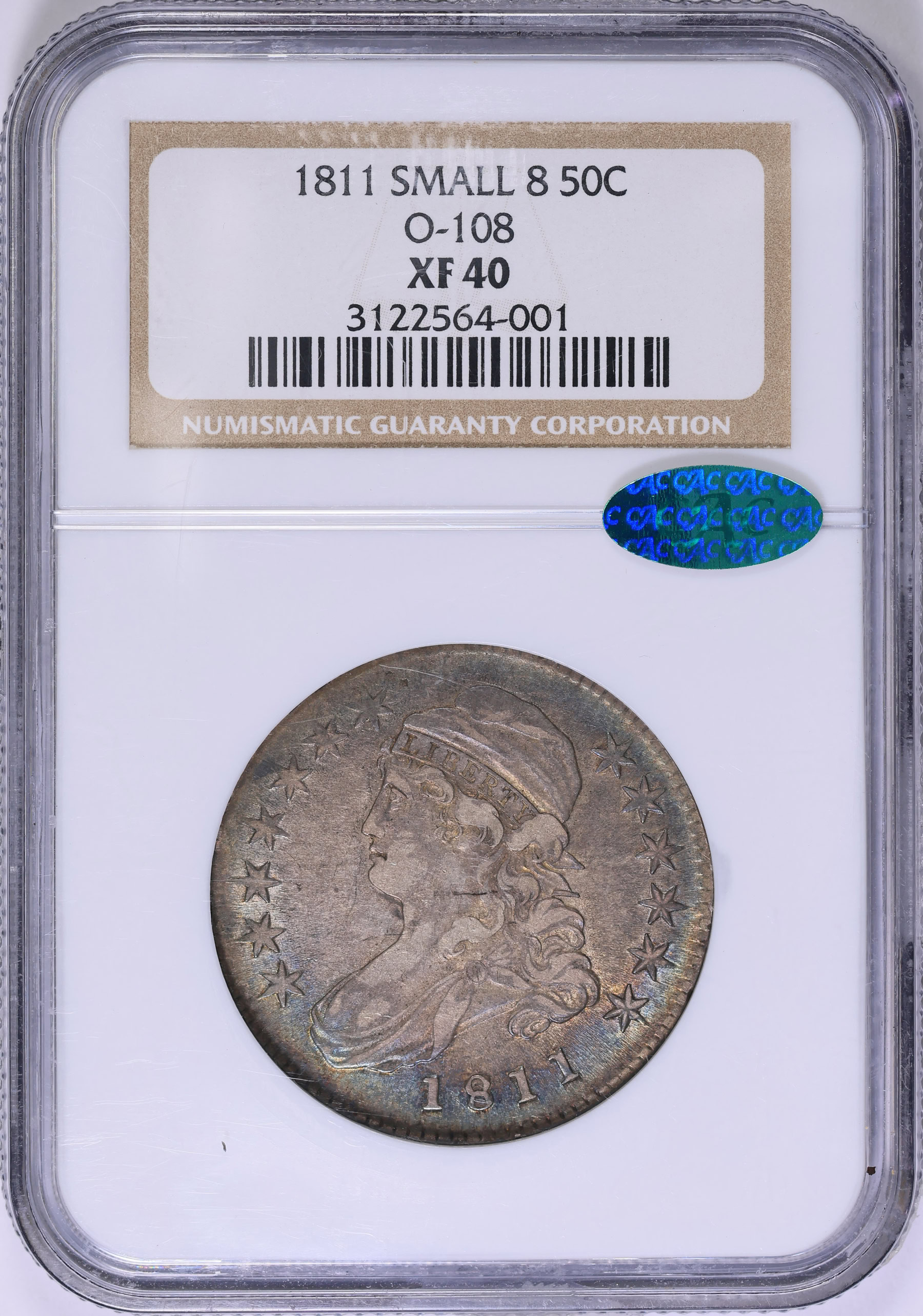 1811 Capped Bust Half Dollar Small 8 Overton 108 NGC XF-40 (CAC Green ...