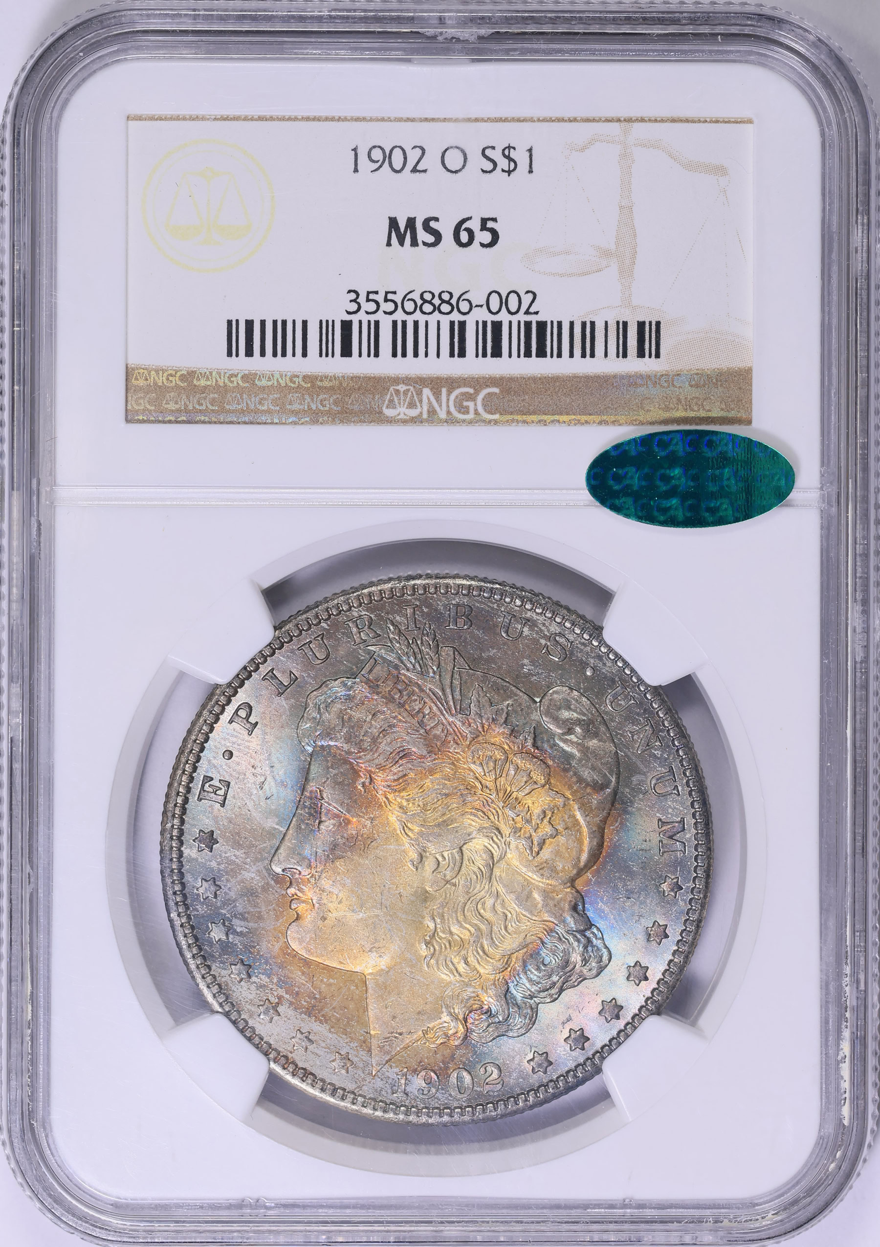 1902-O Morgan Silver Dollar NGC MS-65 (CAC Green) (Toned) (Item 1774451) | GreatCollections Coin ...