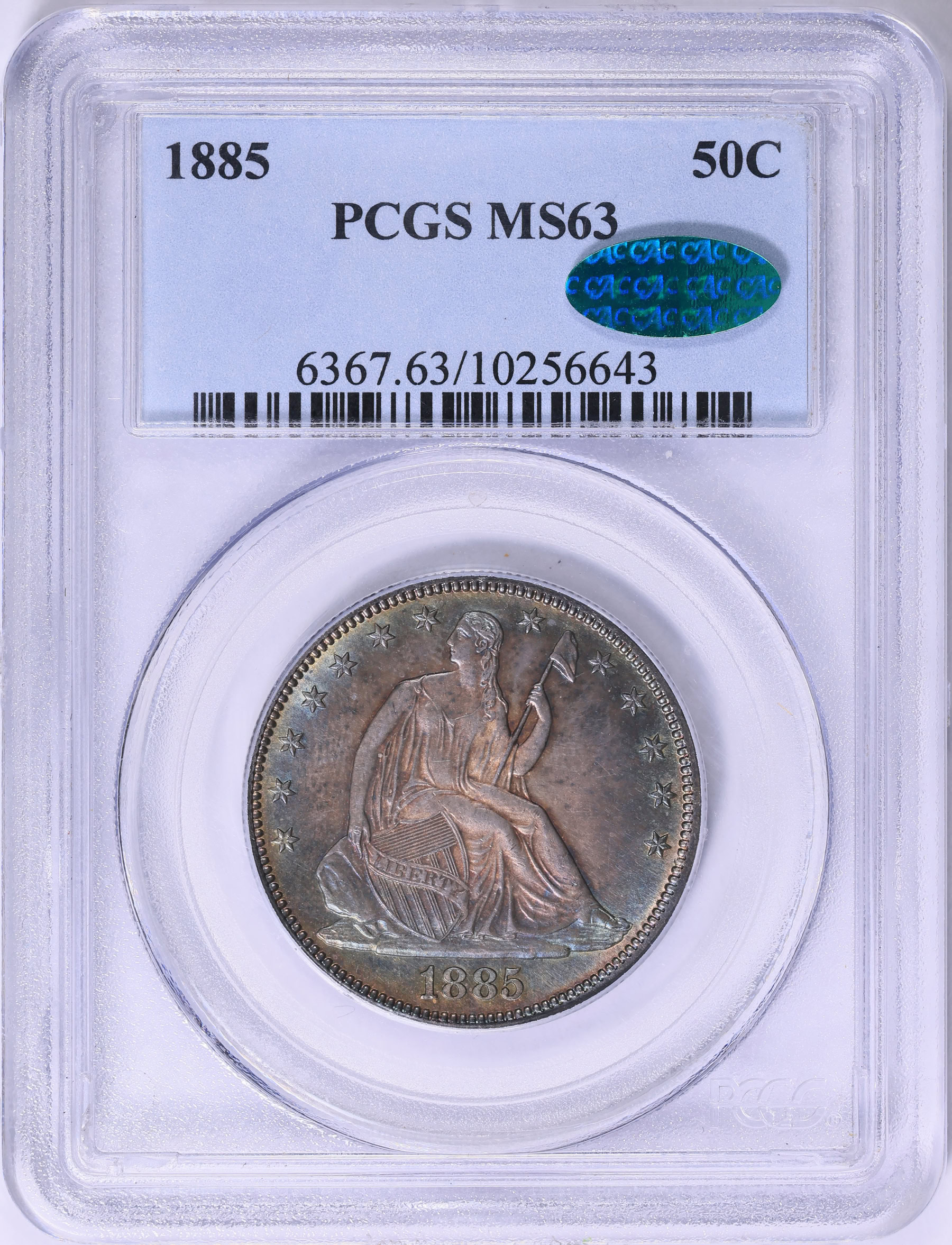 1885 Seated Liberty Half Dollar PCGS MS-63 (CAC Green) (Toned) (Item 1774454) | GreatCollections ...