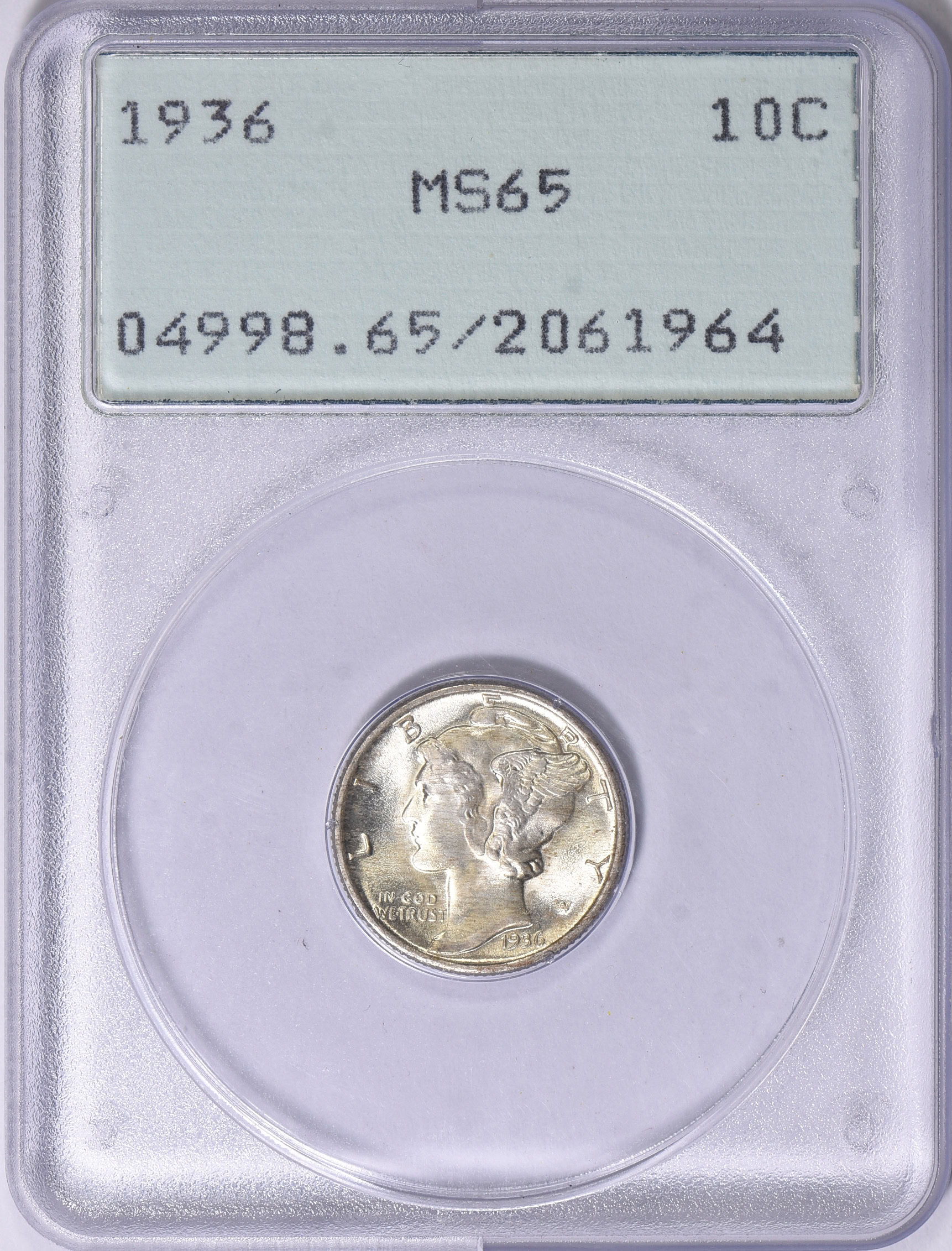 1936 Mercury Dime PCGS MS-65 OGH (1st Gen) (Item 1774462) | GreatCollections Coin Auctions
