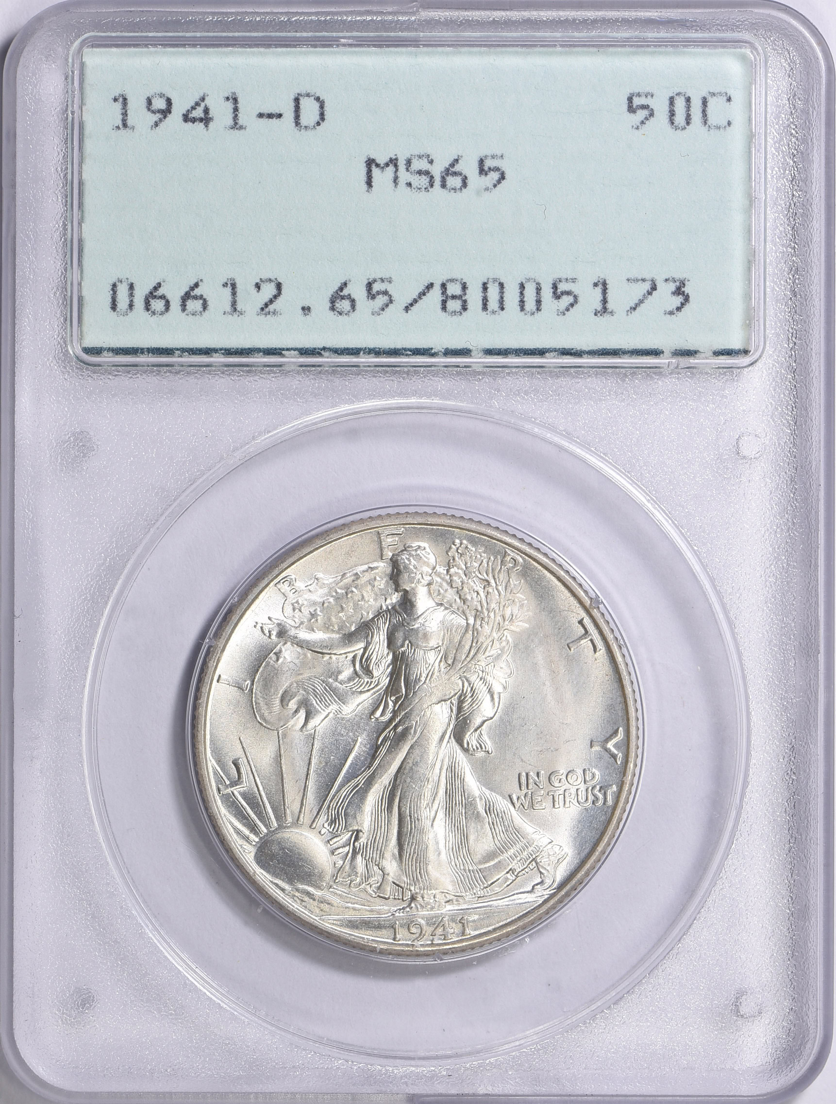 1941-D Walking Liberty Half Dollar PCGS MS-65 OGH (1st Gen) (Item 1774463) | GreatCollections ...