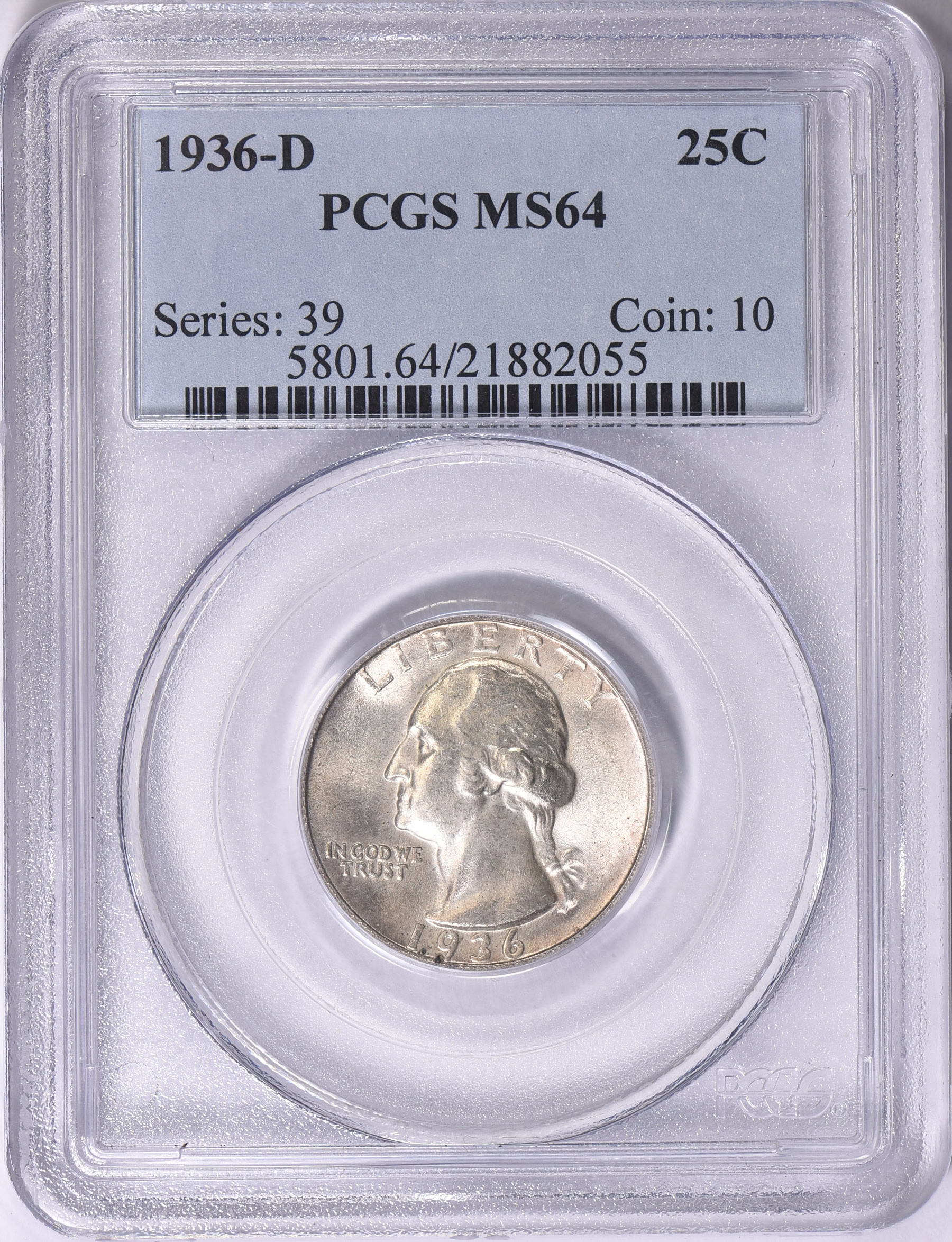 1936-D Washington Quarter PCGS MS-64 (Item 1774467) | GreatCollections ...