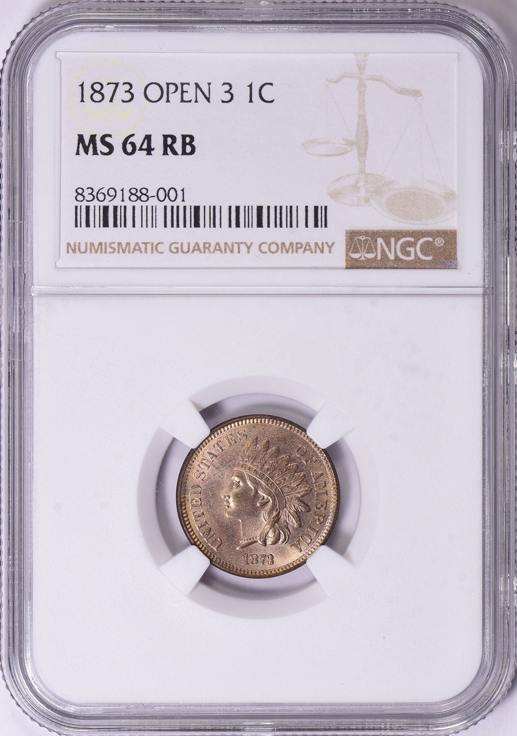 1873 Indian Cent Open 3 NGC MS-64 RB (Item 1774527) | GreatCollections Coin Auctions