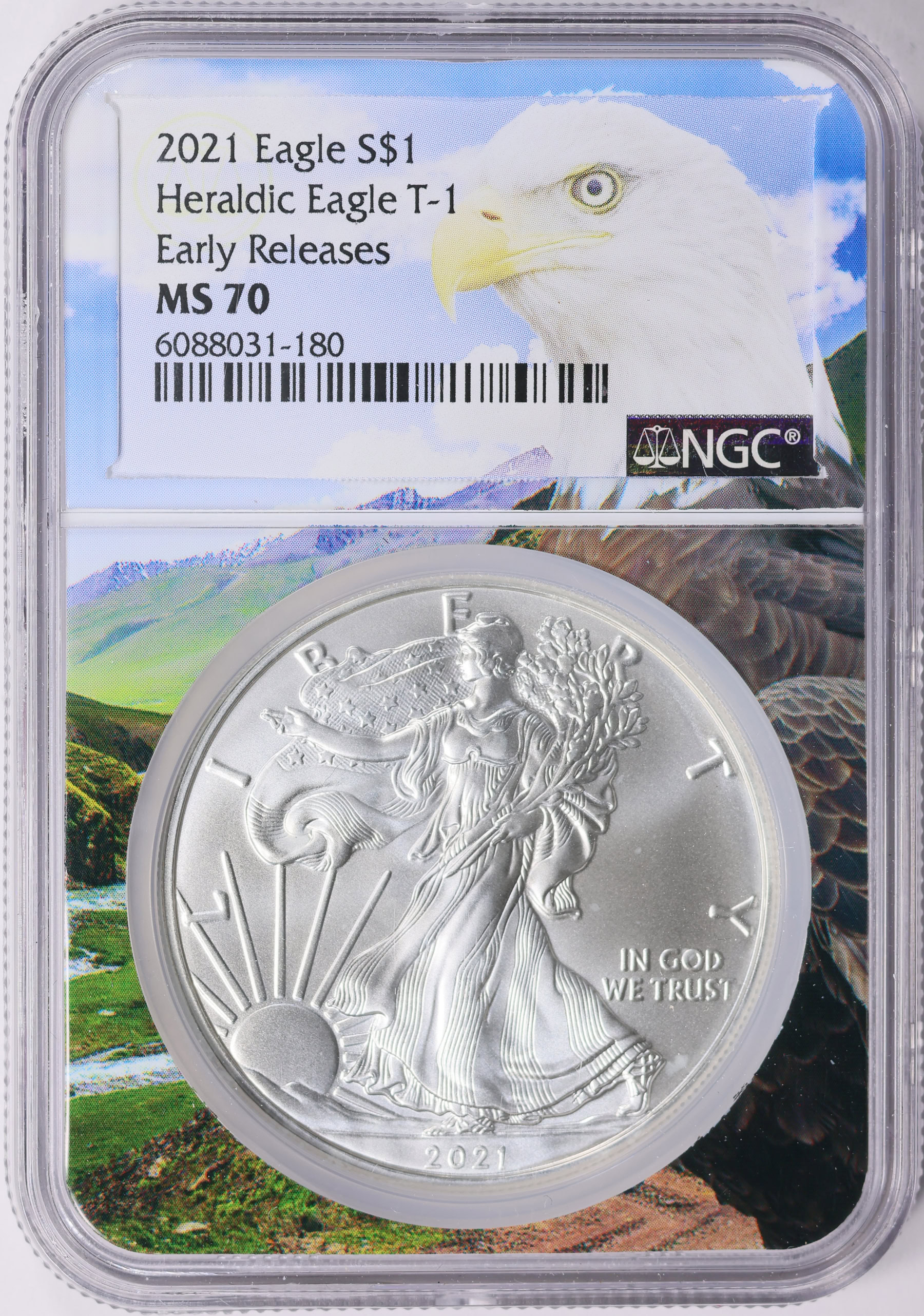 2021 $1 Silver Eagle Type 1 Early Releases NGC MS-70 (Eagle Frame Holder) (Item 1774586 ...