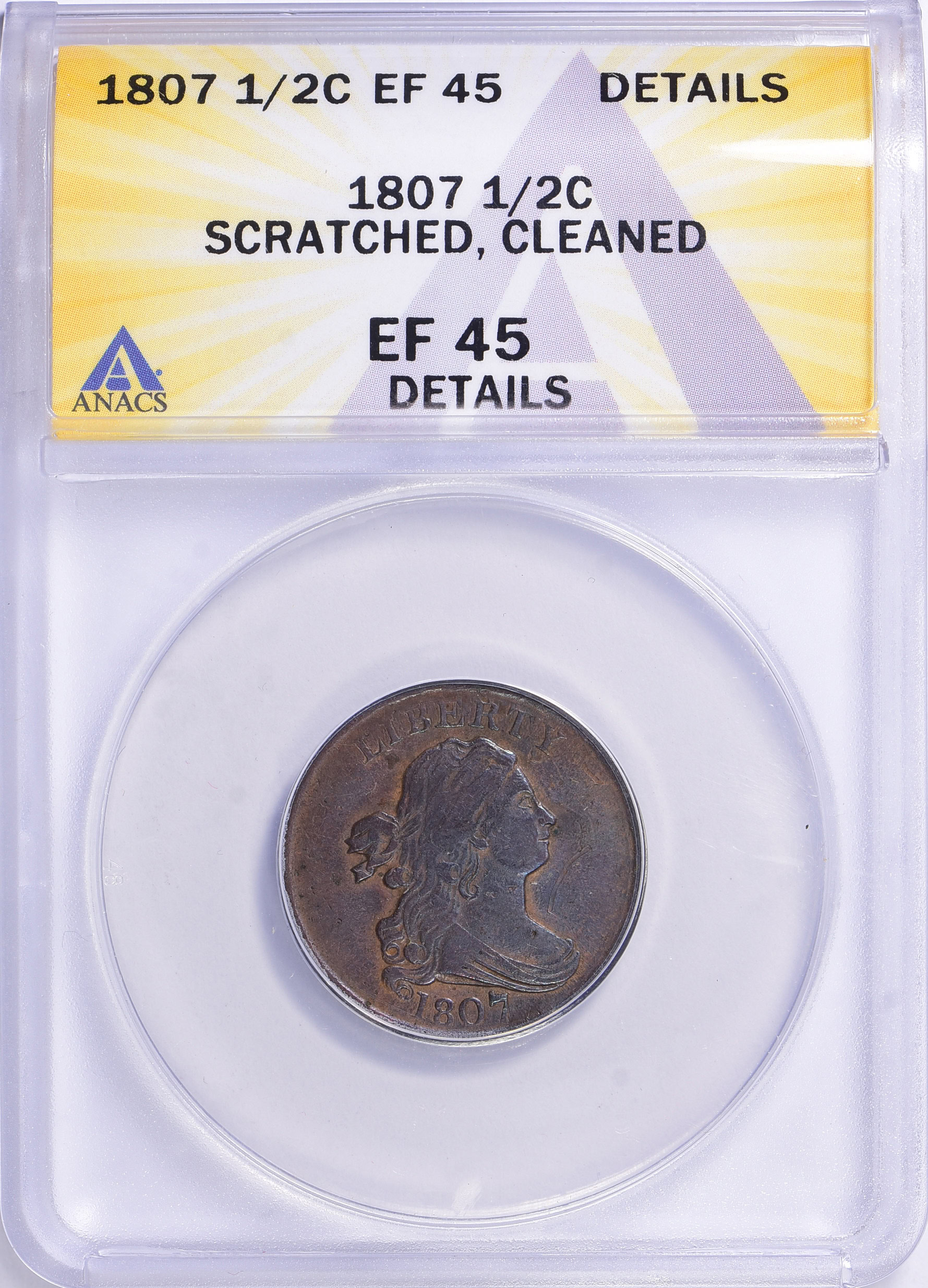 1807 Draped Bust Half Cent ANACS XF-45 Details (Item 1774688 ...