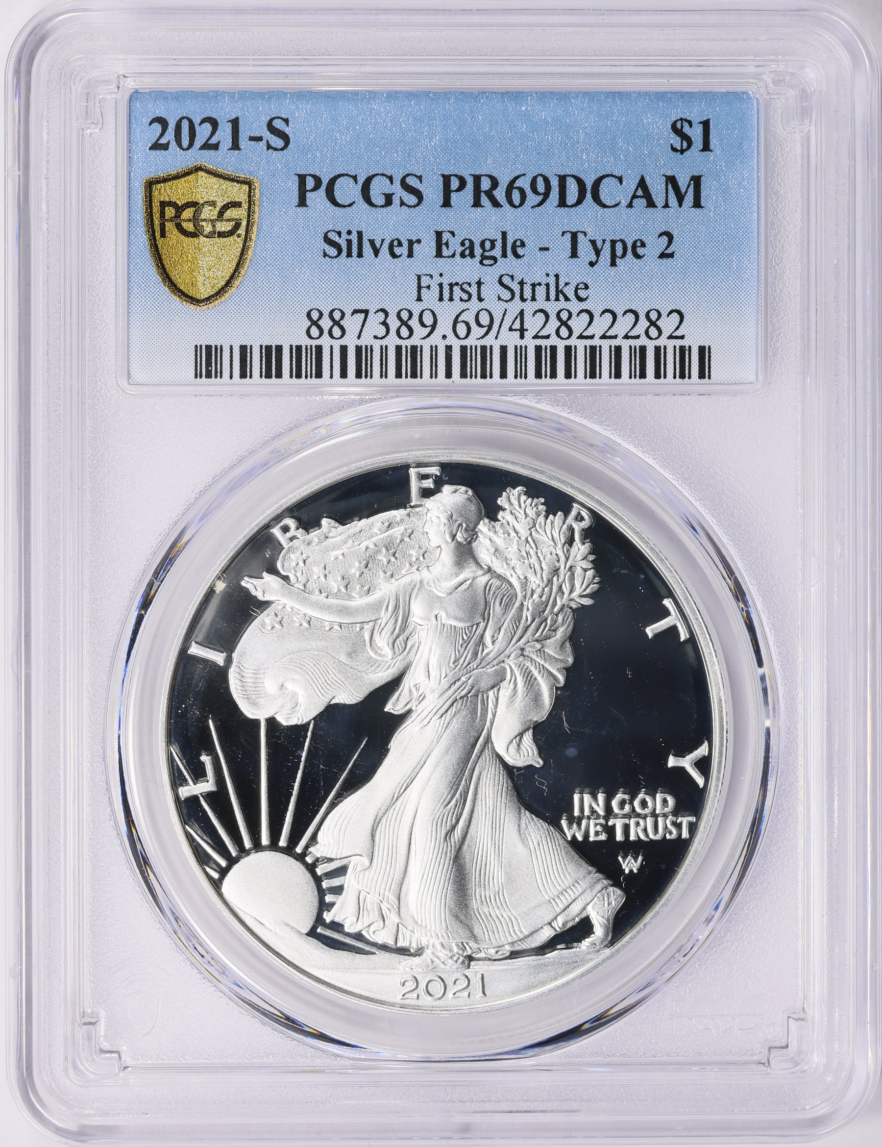 2021-S $1 Silver Eagle Type 2 First Strike PCGS Proof-69 DCAM (Item 1774707) | GreatCollections ...