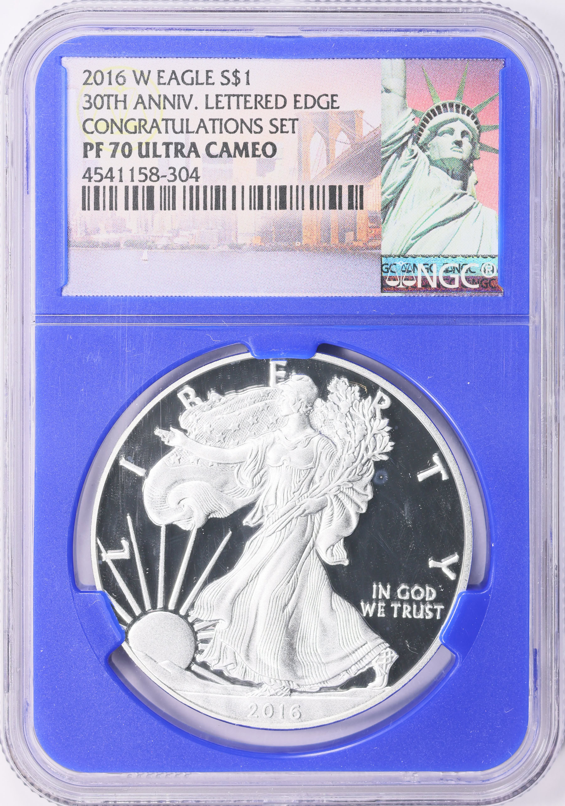 2016-W $1 Silver Eagle 30th Anniversary Lettered Edge NGC Proof-70 UC (Blue Frame Holder) (Item ...